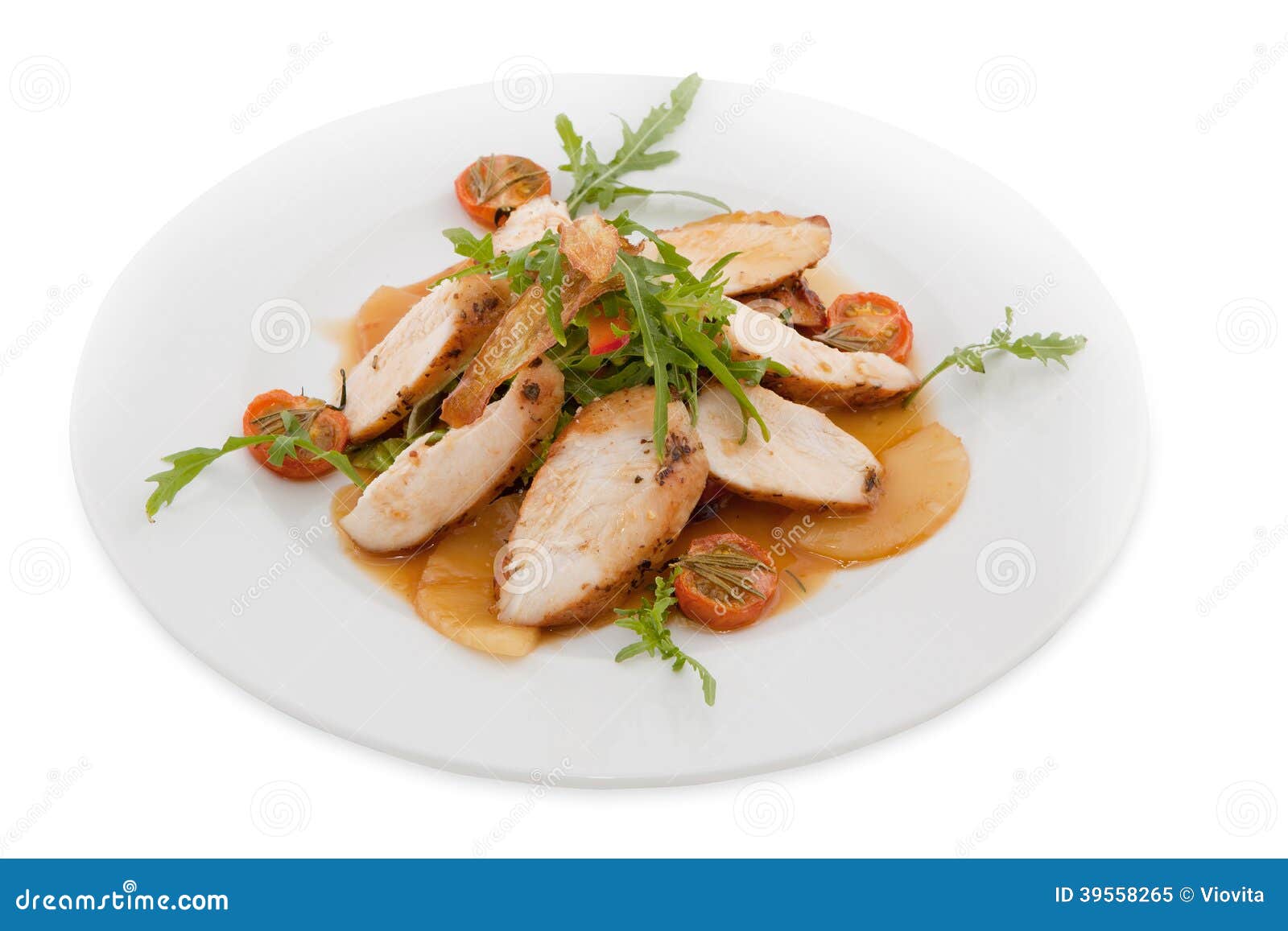 Roasted Chicken Slices with Sauce and Tomatoes Stock Image - Image of ...