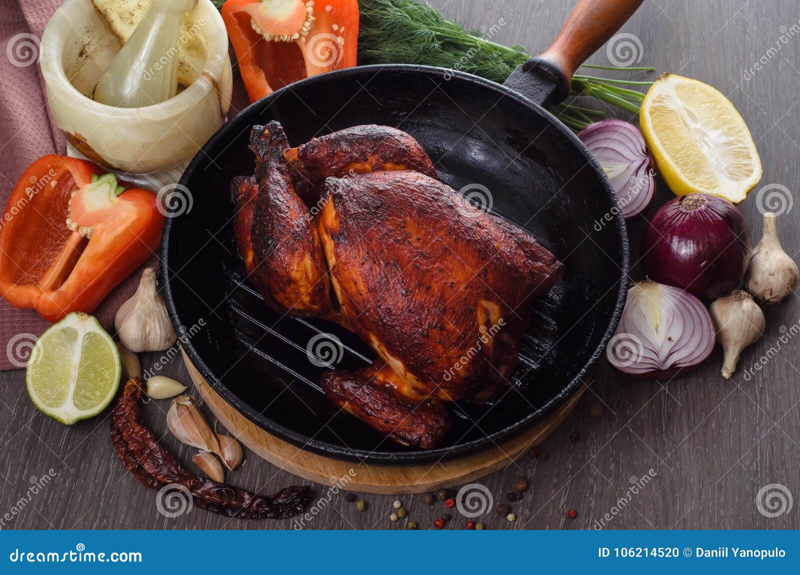 Roasted Chicken on Wooden Background Stock Photo - Image of fried ...