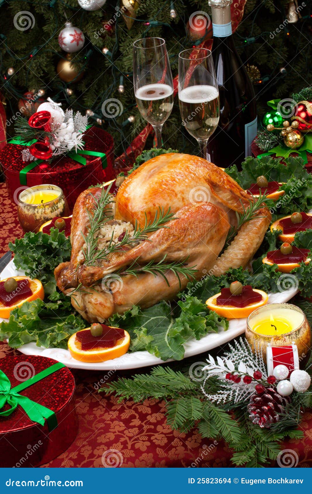 Roasted Christmas Turkey stock photo. Image of candles - 25823694