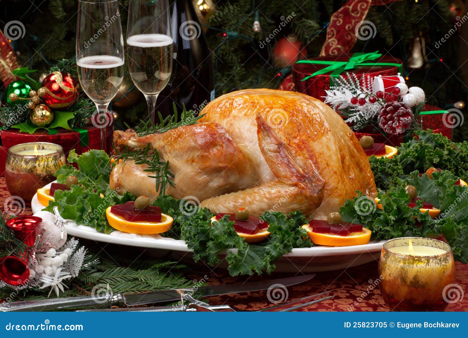 Roasted Christmas Turkey stock image. Image of candles - 25823705