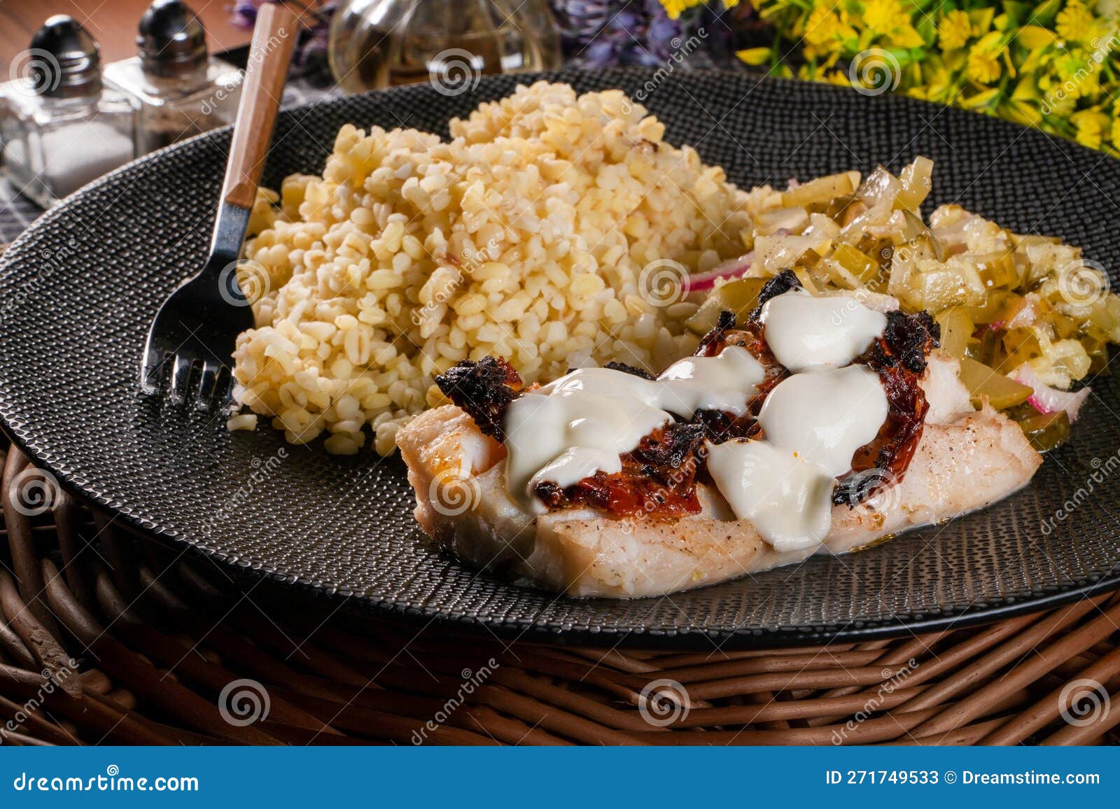 Roasted Cod Fish with Bulgur Stock Image - Image of fresh, diet: 271749533