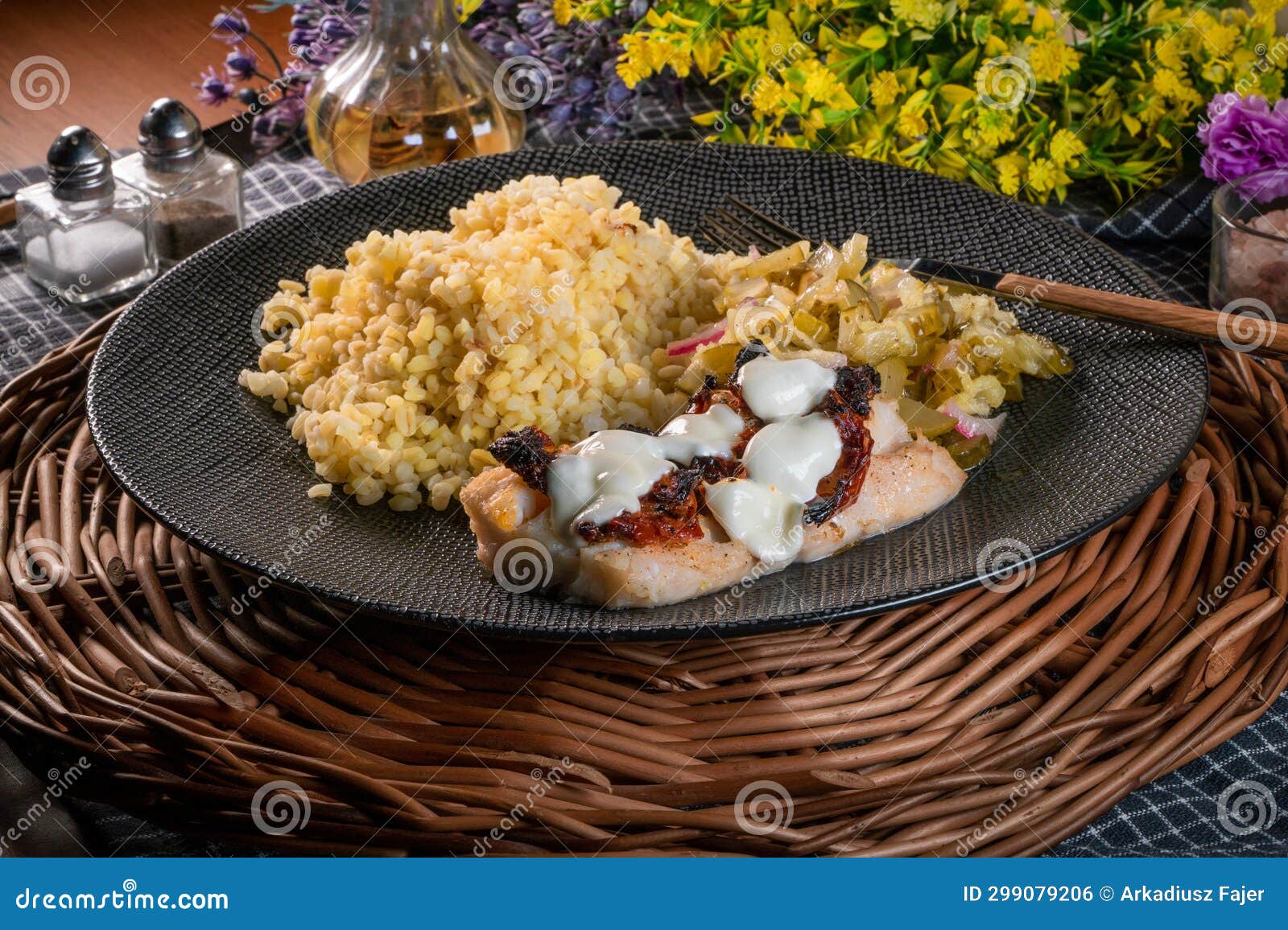 Roasted Cod Fish with Bulgur Stock Photo - Image of fillet, lunch ...