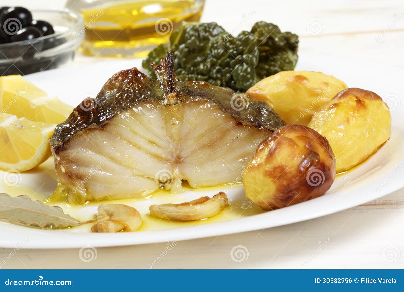 Roasted cod fish dish stock photo. Image of olive, healthy - 30582956