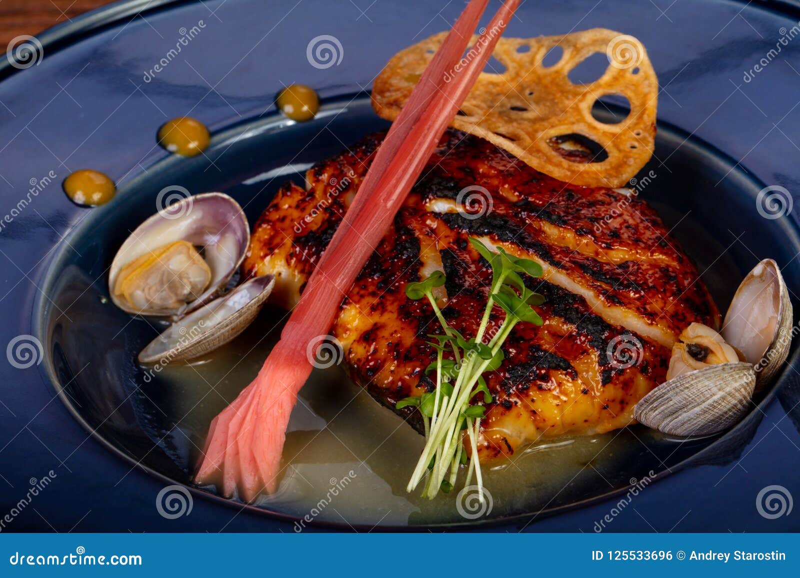 Roasted Cod Fish with Scallops Stock Photo - Image of lunch, fish ...