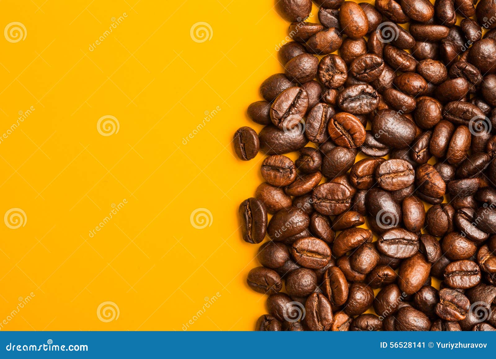 Roasted Coffee Beans Close Up. Yellow Background. Space for Text Stock ...