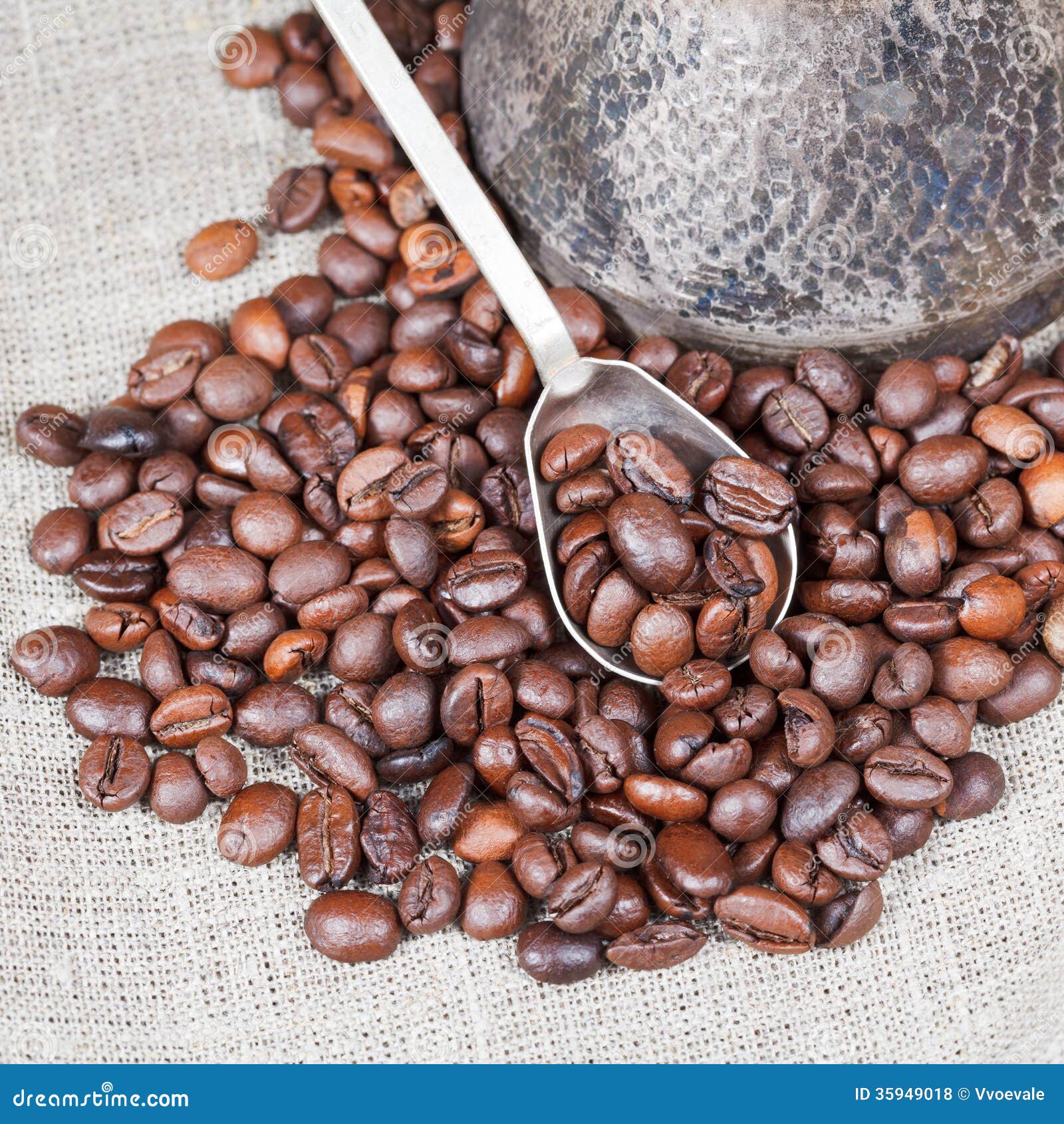 Roasted Coffee Beans and Copper Pot Stock Photo - Image of ingredient ...