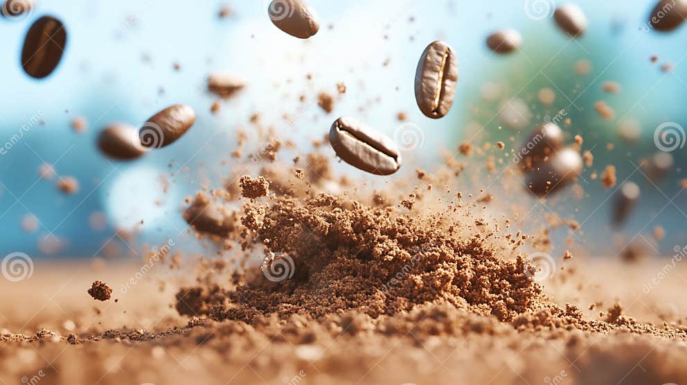 Roasted Coffee Beans Exploding from Ground Coffee Stock Illustration ...