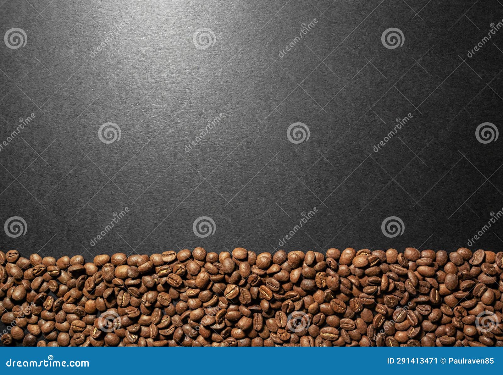 Roasted Coffee Beans Lie at the Bottom of the Frame on a Black Surface ...