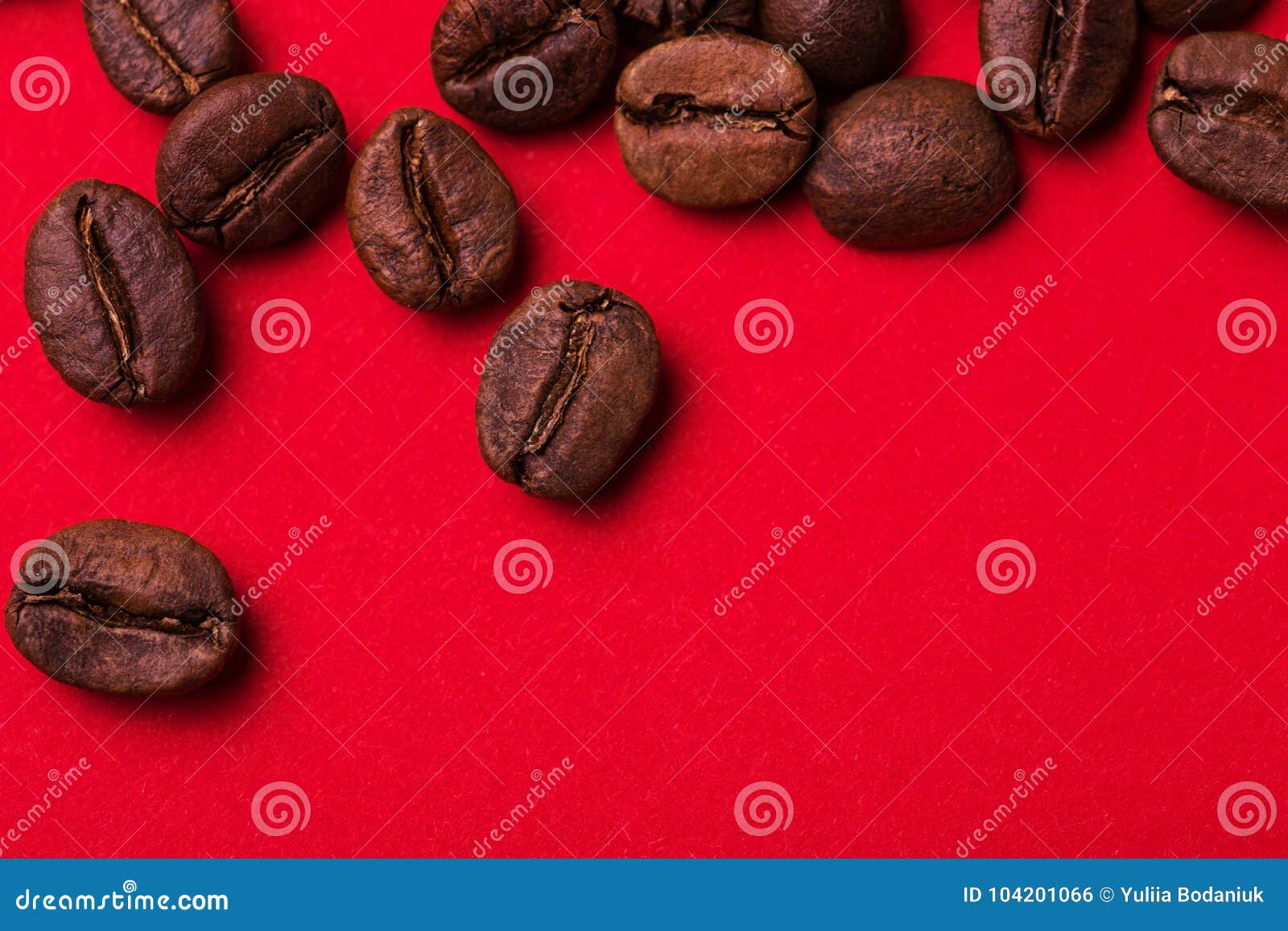 Roasted Coffee Beans on Red Background. Color Surge Trend Stock Photo ...