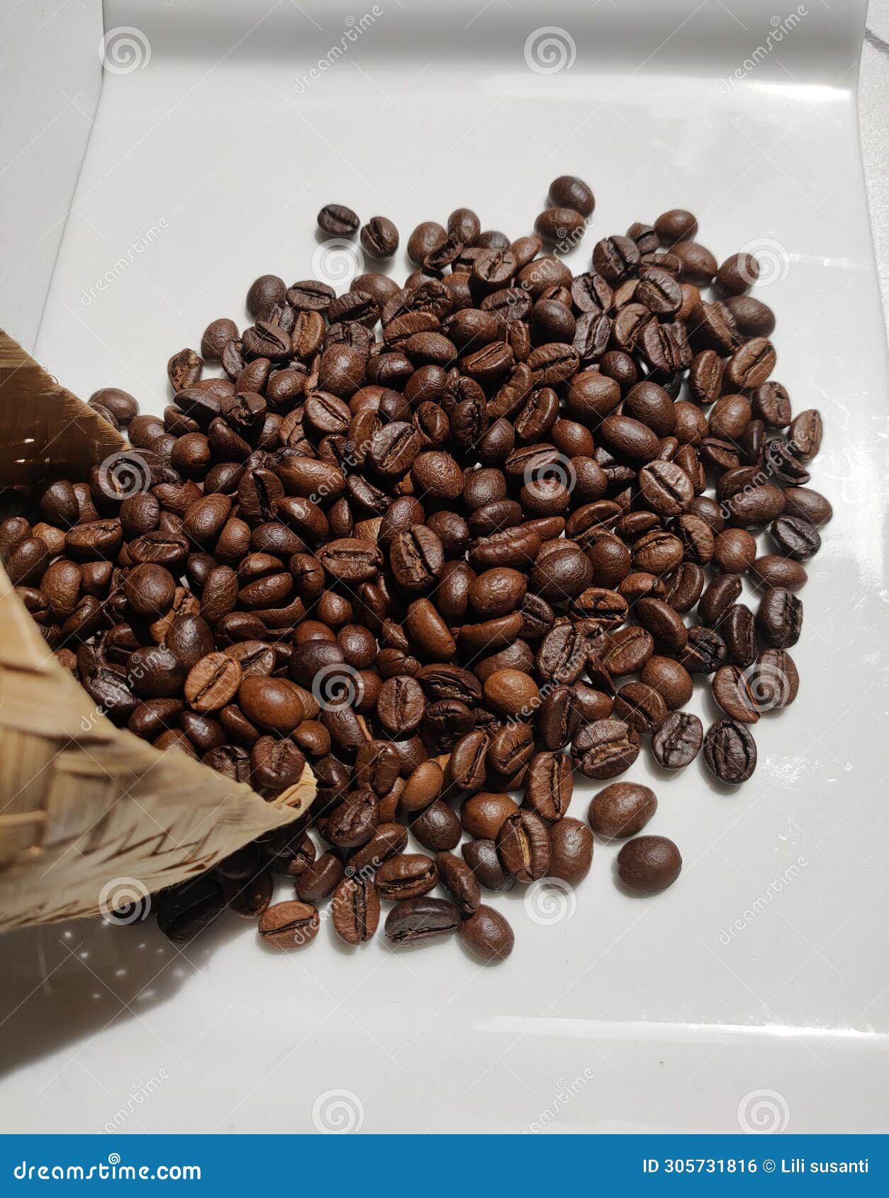 Roasted Coffee Spilled from the Basket Stock Photo - Image of chocolaty ...