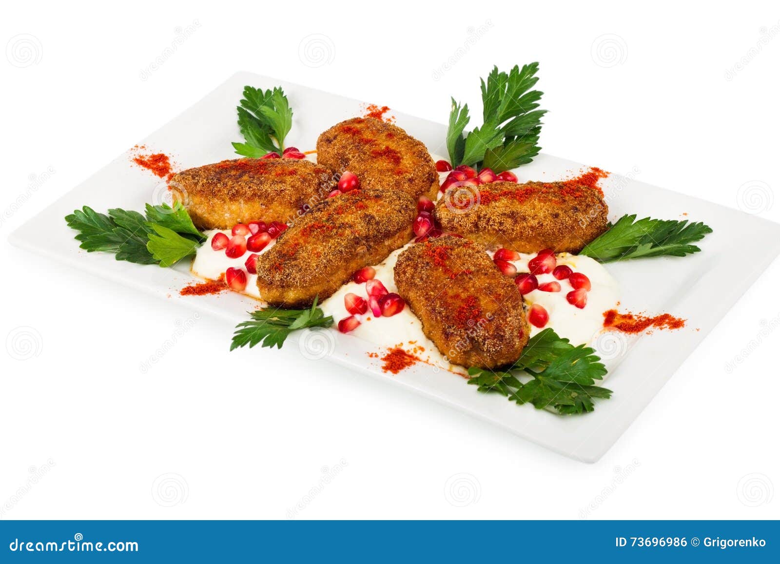 Roasted cutlets on a plate stock photo. Image of food - 73696986
