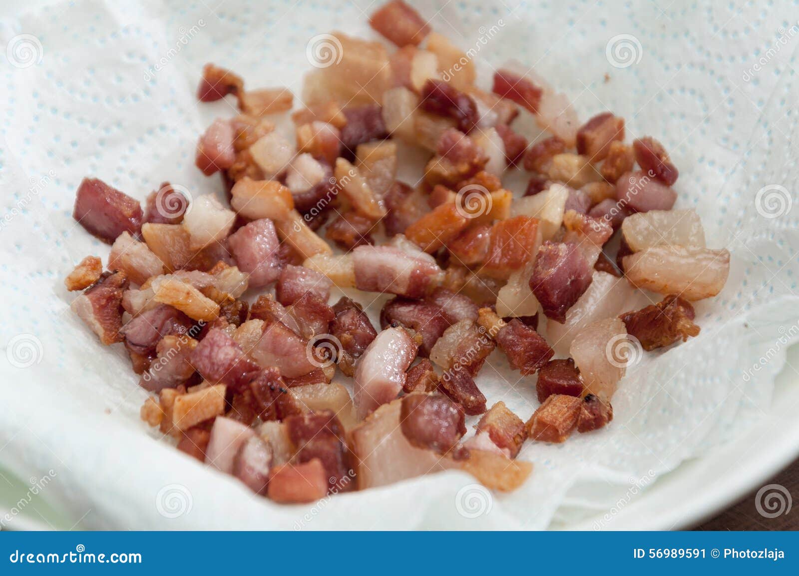 Roasted Diced Bacon in a Frying Pan Stock Image - Image of closeup ...
