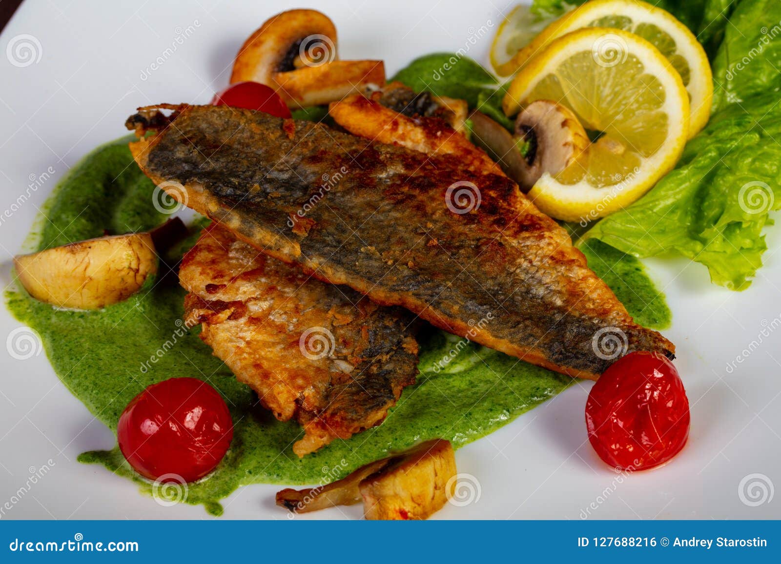 Roasted Dorado fish fillet stock photo. Image of roasted - 127688216