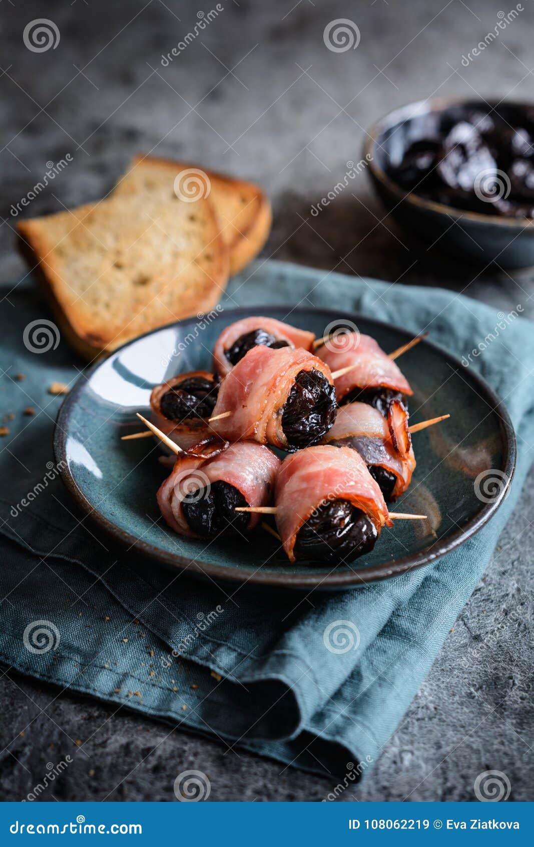 Roasted Dried Plums Wrapped in Bacon Stock Image - Image of prunes ...