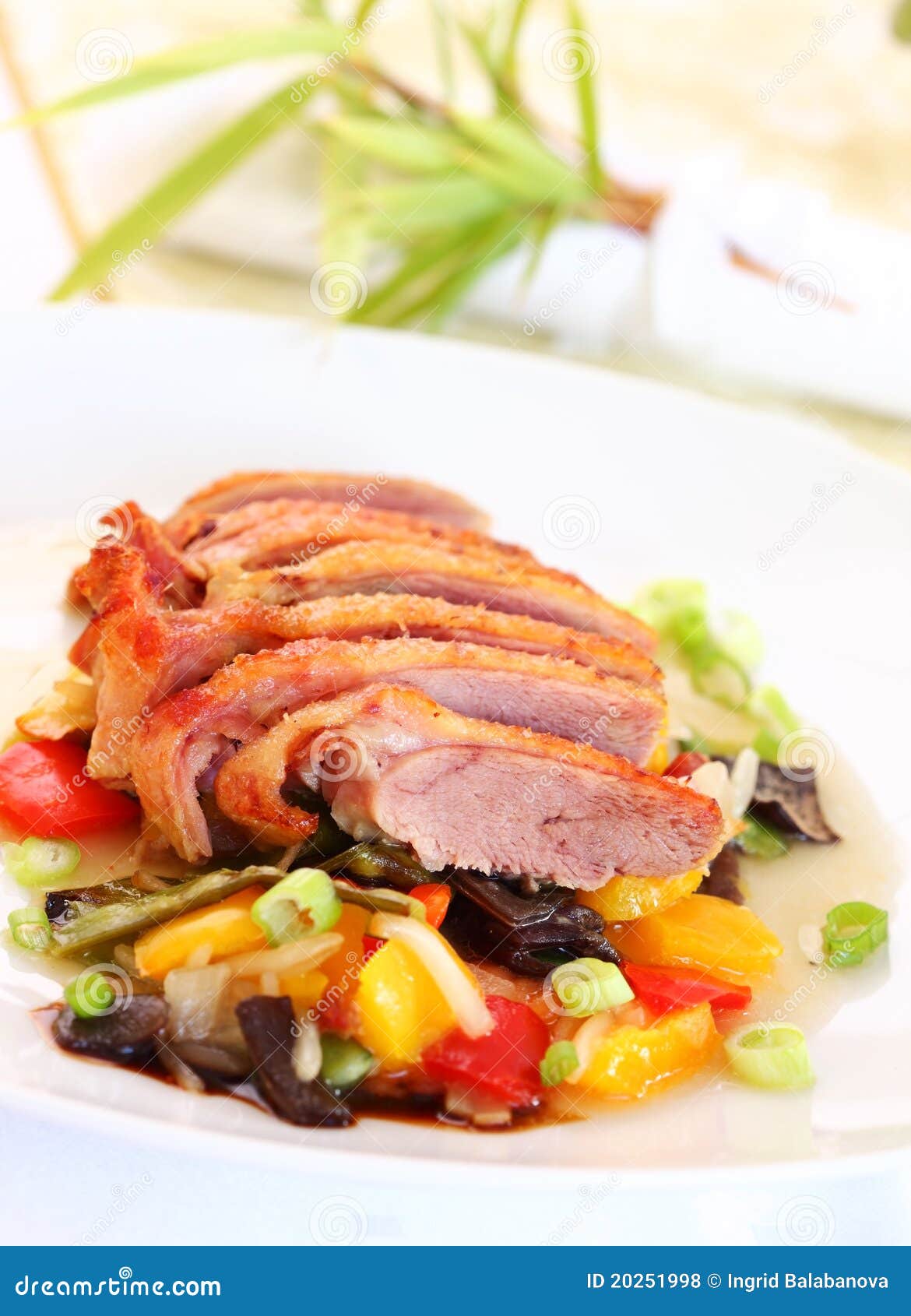 Roasted Duck Meat And Pickled Ginger Dipping Sweet Soy Sauce On Plate ...