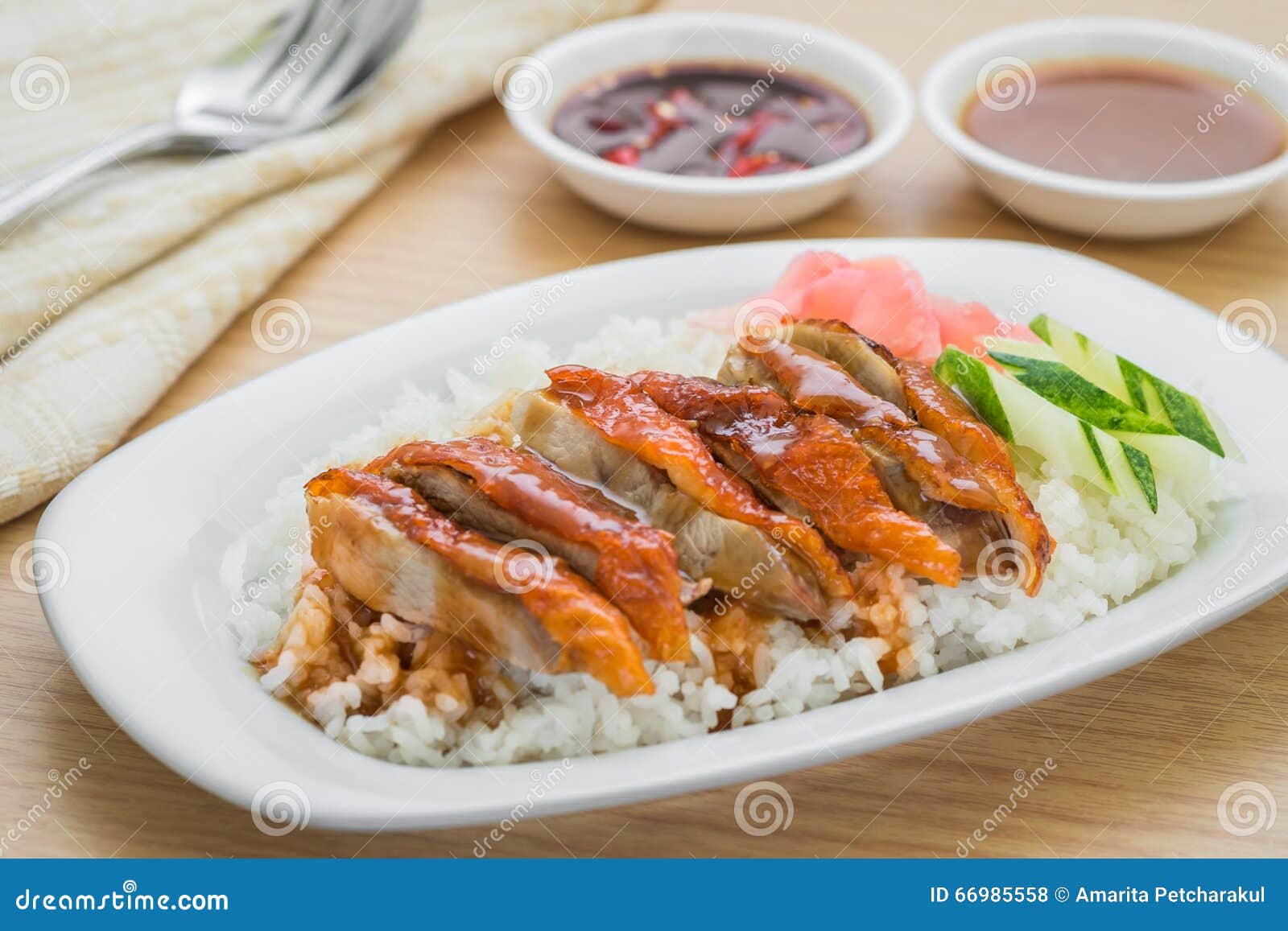 Roasted Duck with Gravy and Rice Stock Photo - Image of dish, rice ...