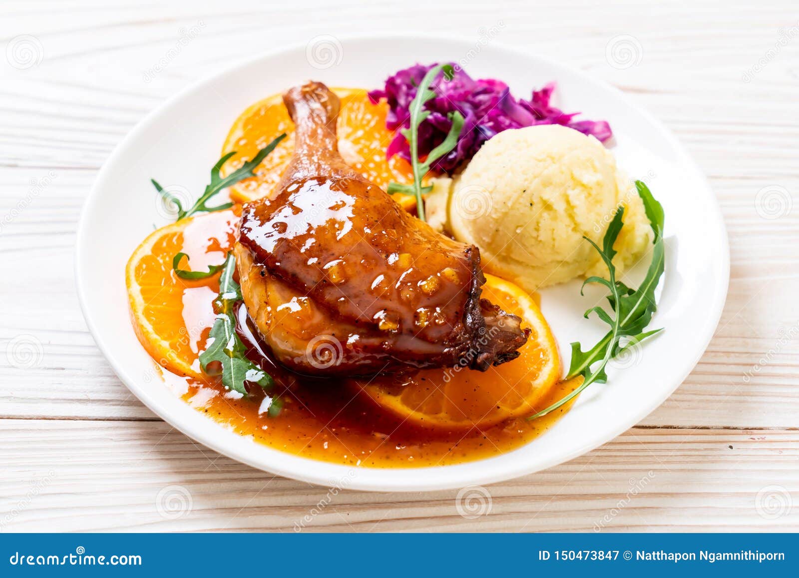 Duck Leg Steak with Orange Sauce Stock Image - Image of salad, meal ...