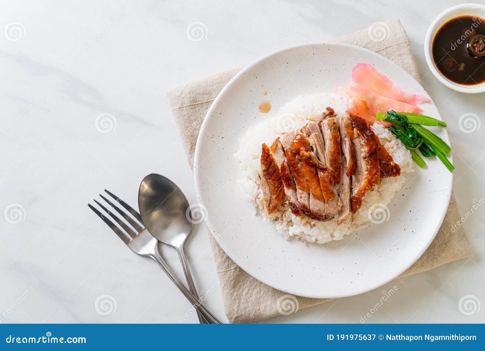 Roasted duck on rice stock image. Image of delicious - 191975637