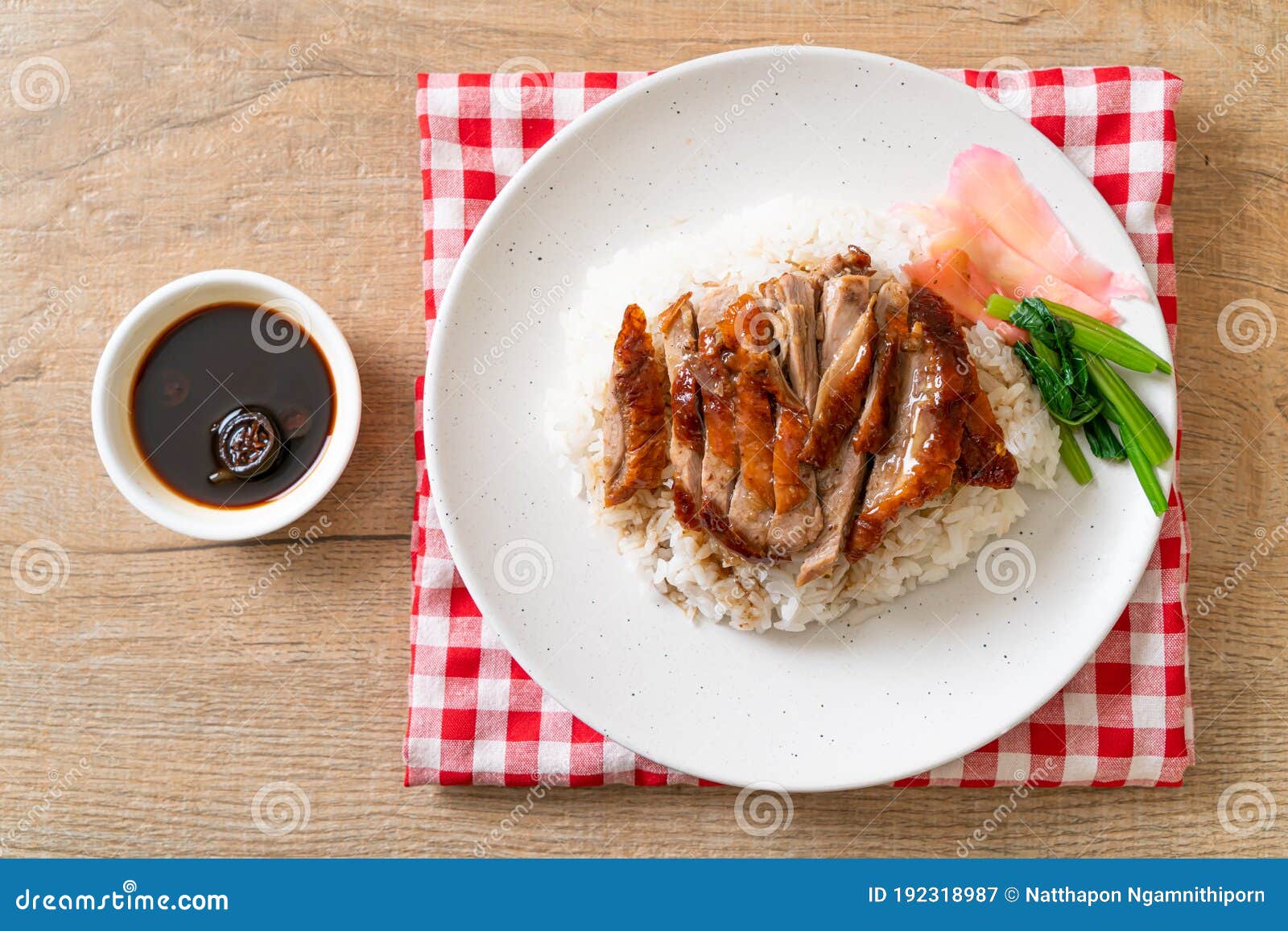 Roasted duck on rice stock image. Image of meat, studio - 192318987