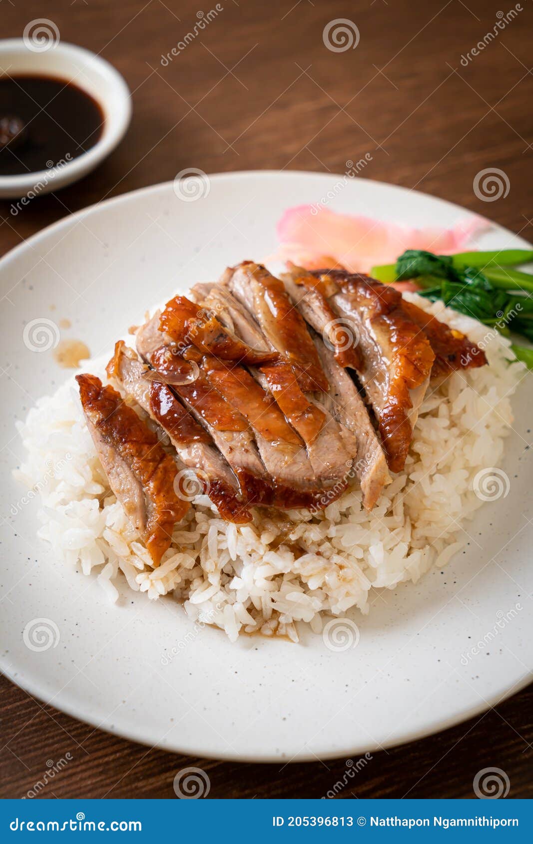 Roasted duck on rice stock image. Image of sauce, cuisine - 205396813