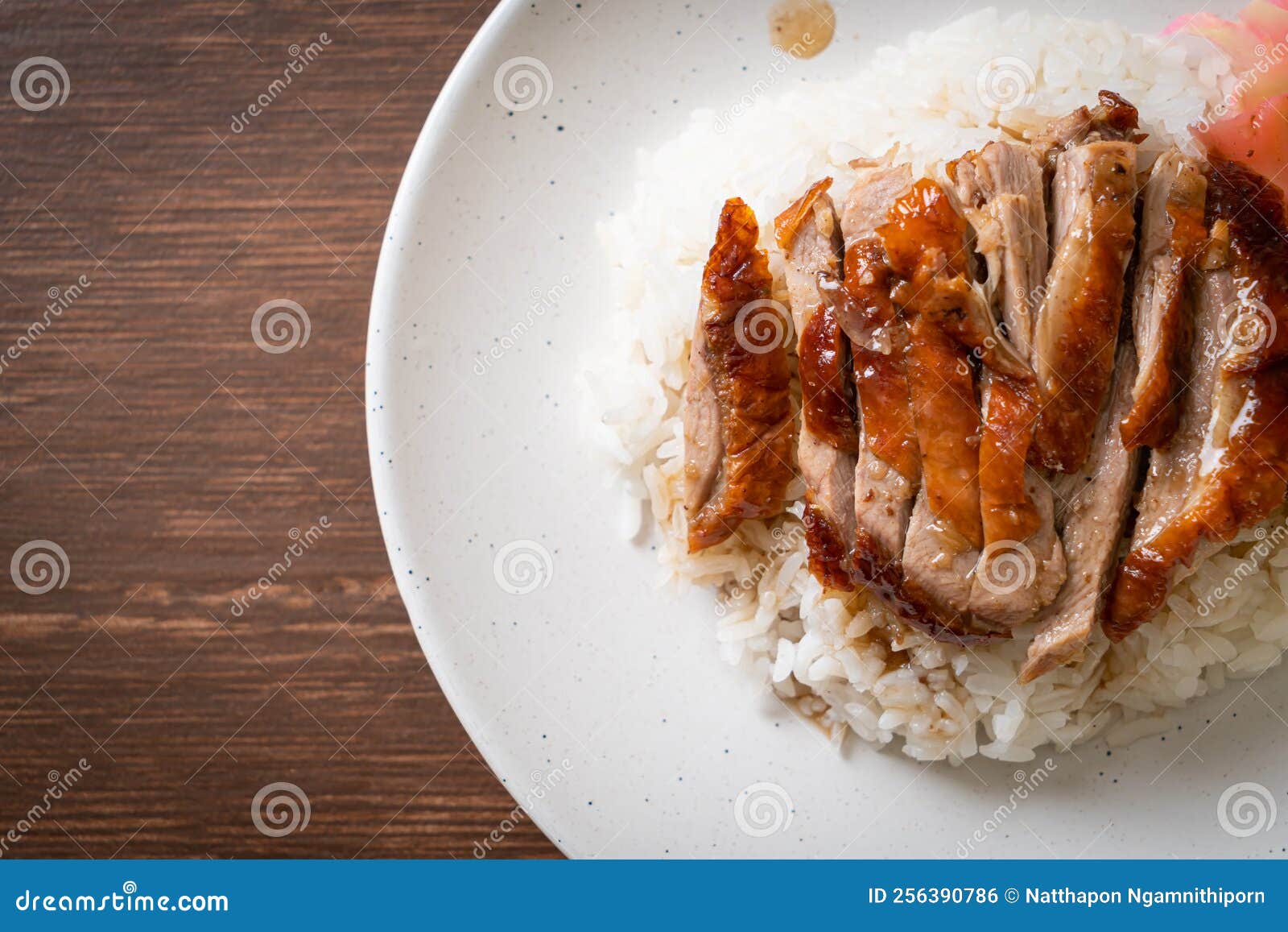 Roasted duck on rice stock photo. Image of broccoli - 256390786