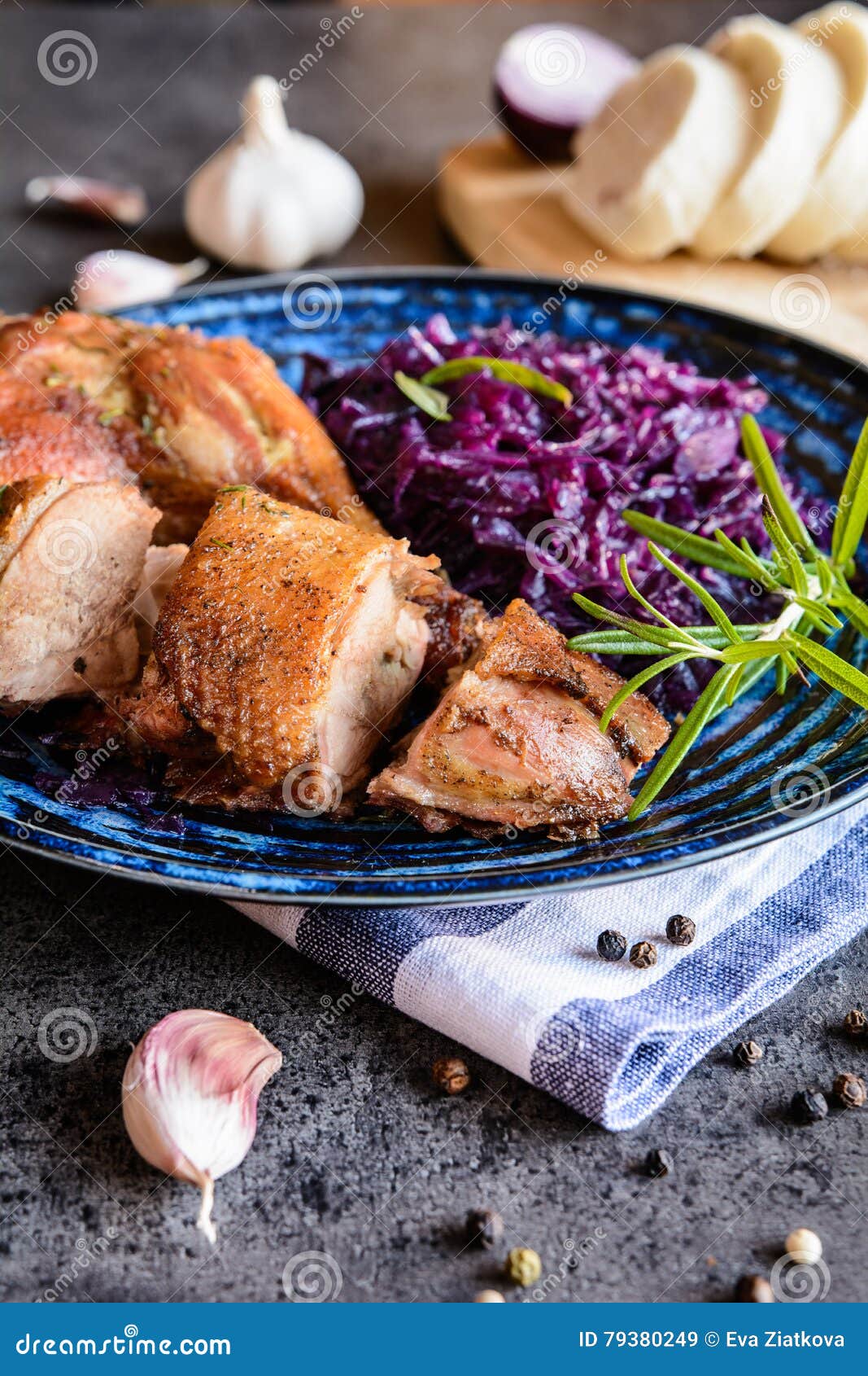 Roasted Duck with Stewed Red Cabbage and Dumplings Stock Image - Image ...