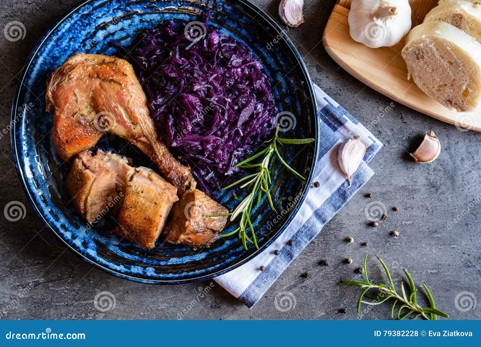 Roasted Duck with Stewed Red Cabbage and Dumplings Stock Photo - Image ...