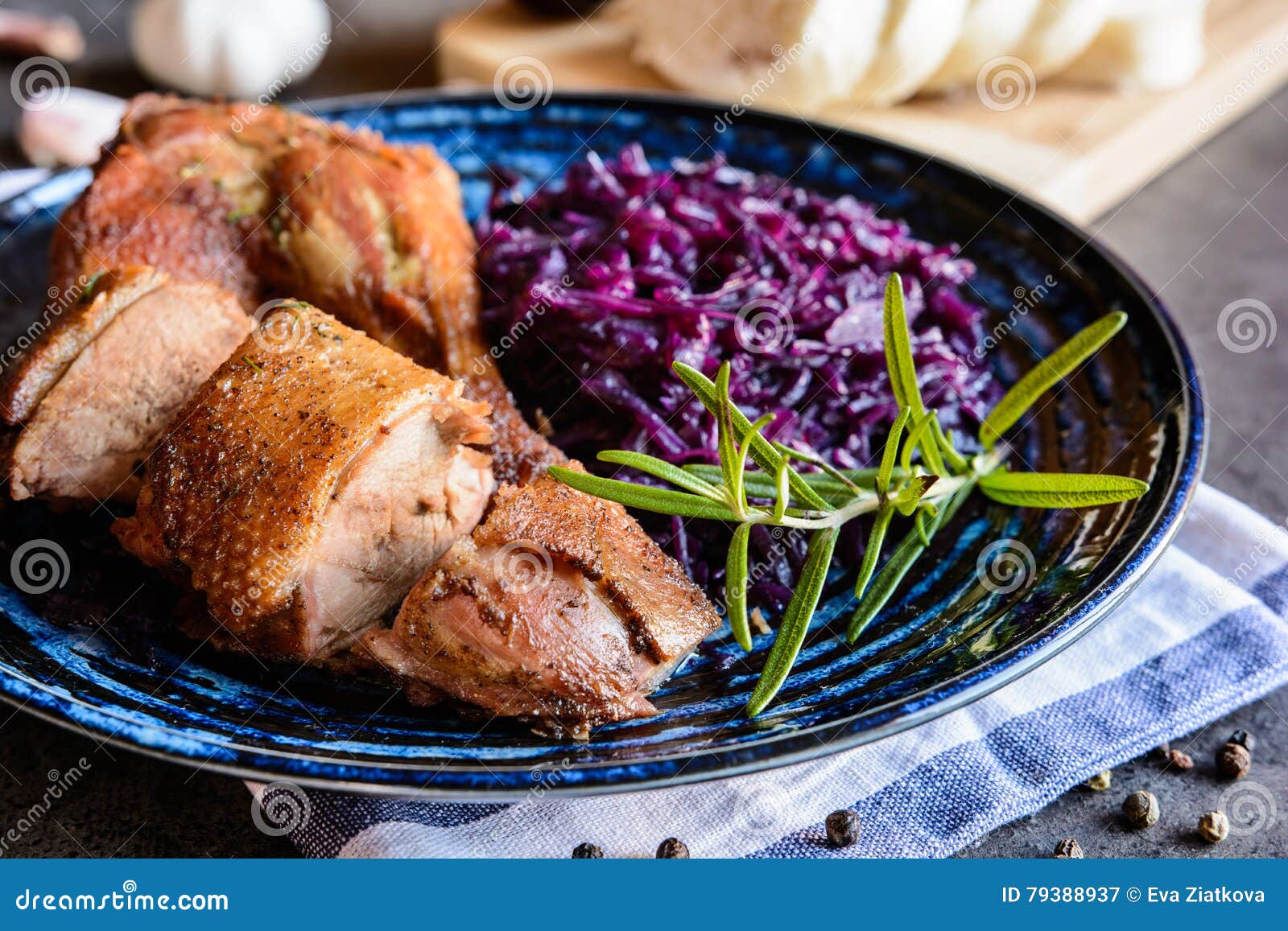 Roasted Duck with Stewed Red Cabbage and Dumplings Stock Image - Image ...