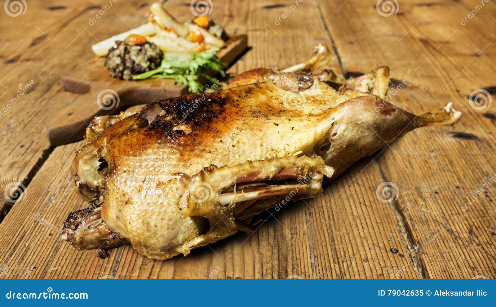 Roasted Duck on Wooden Table Stock Image - Image of diet, food: 79042635