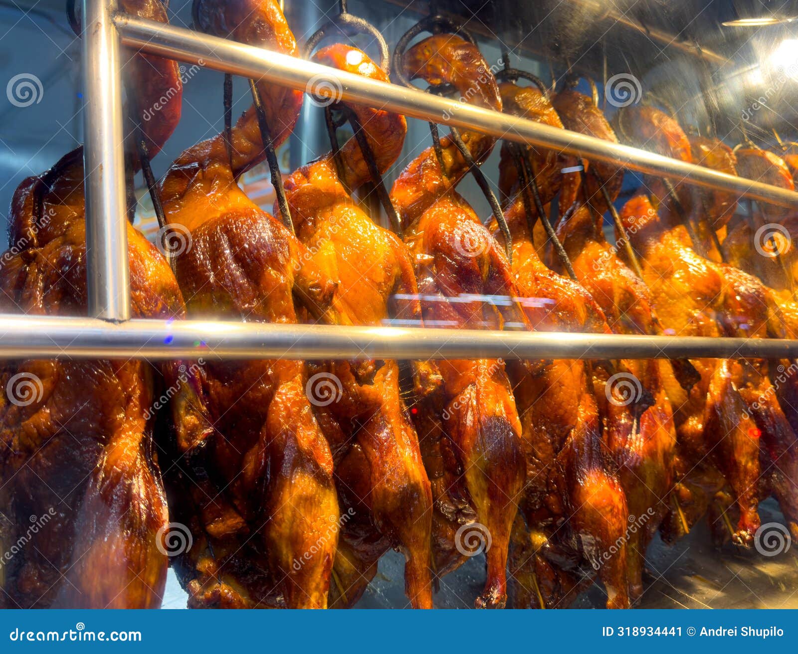 Roasted Ducks Hanging on the Grill Stock Image - Image of animal ...