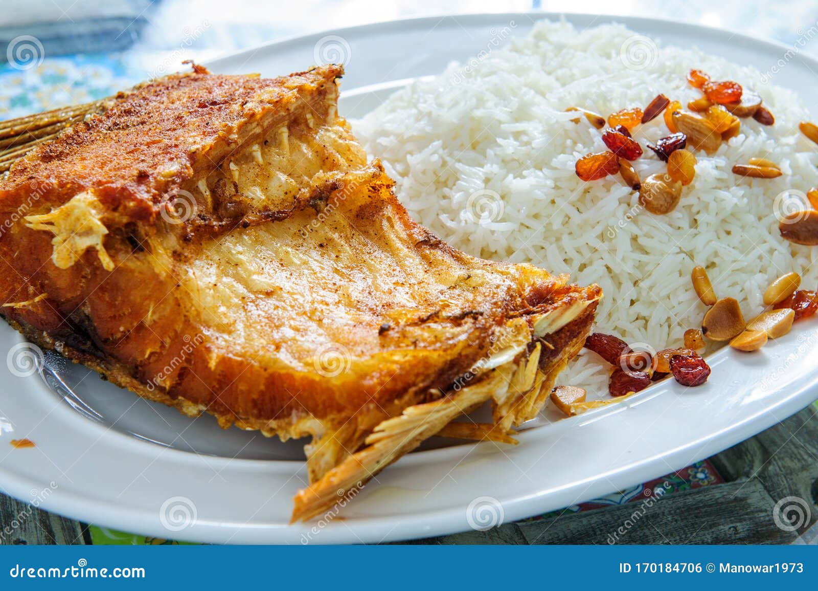 Roasted Fish and Chilli Mixed with Cooked Rice.Arabic Food Stock Photo ...