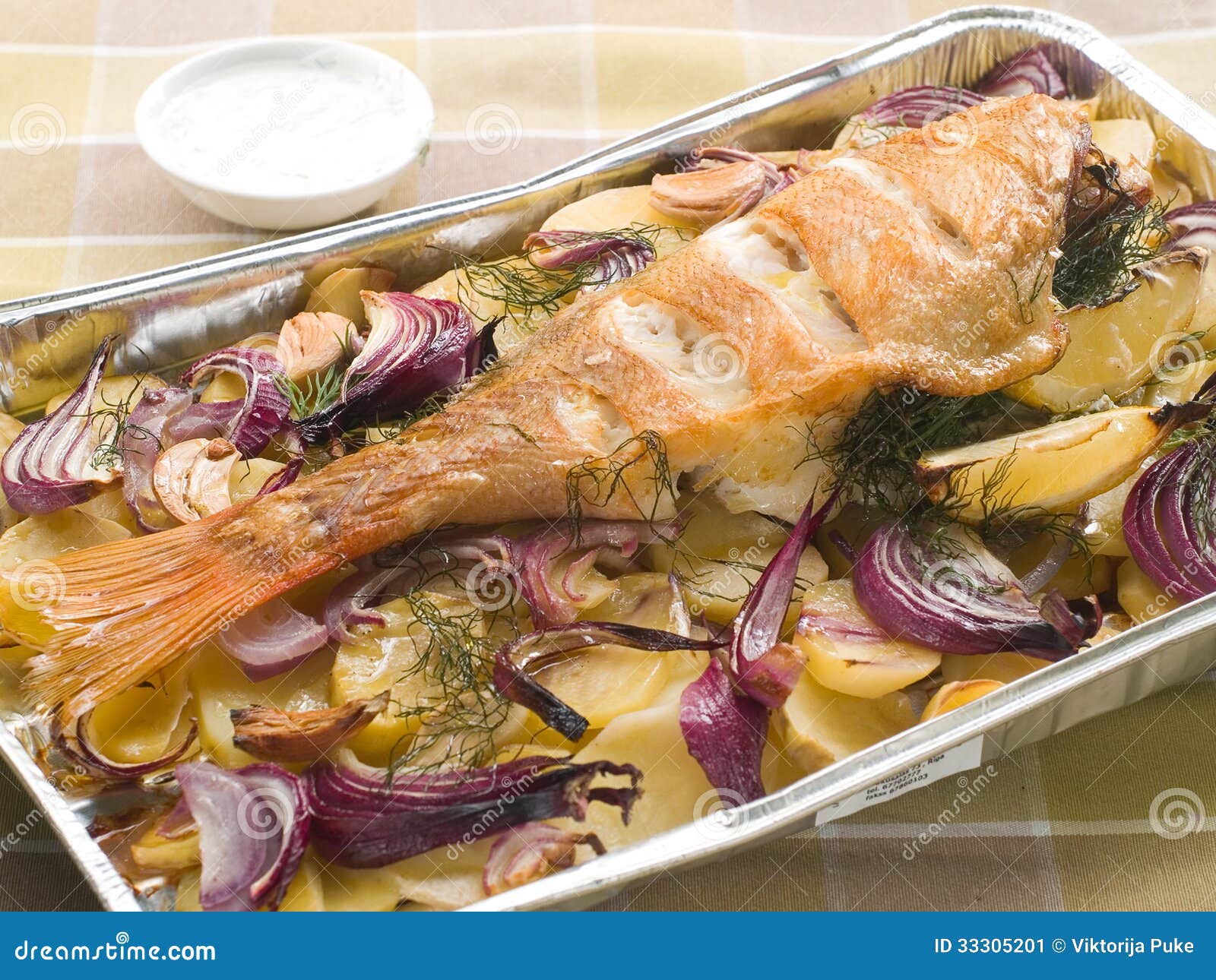 Roasted fish stock image. Image of gold, garlic, closeup - 33305201