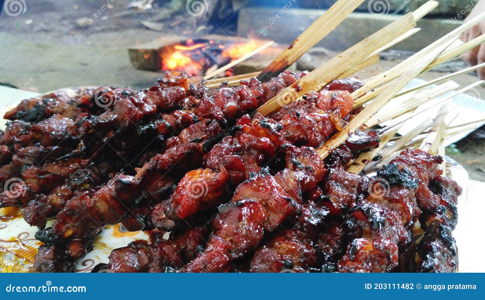 Roasted Goat Satay with Fire Background Stock Photo - Image of barbecue ...