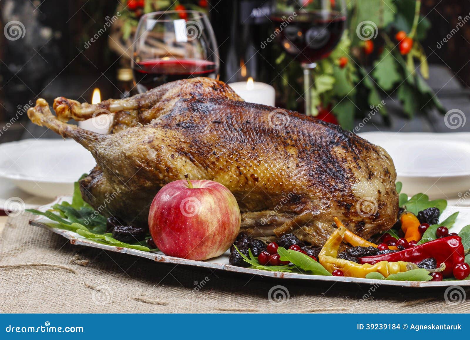 Roasted Goose in Autumn Setting Stock Photo - Image of brown, goose ...