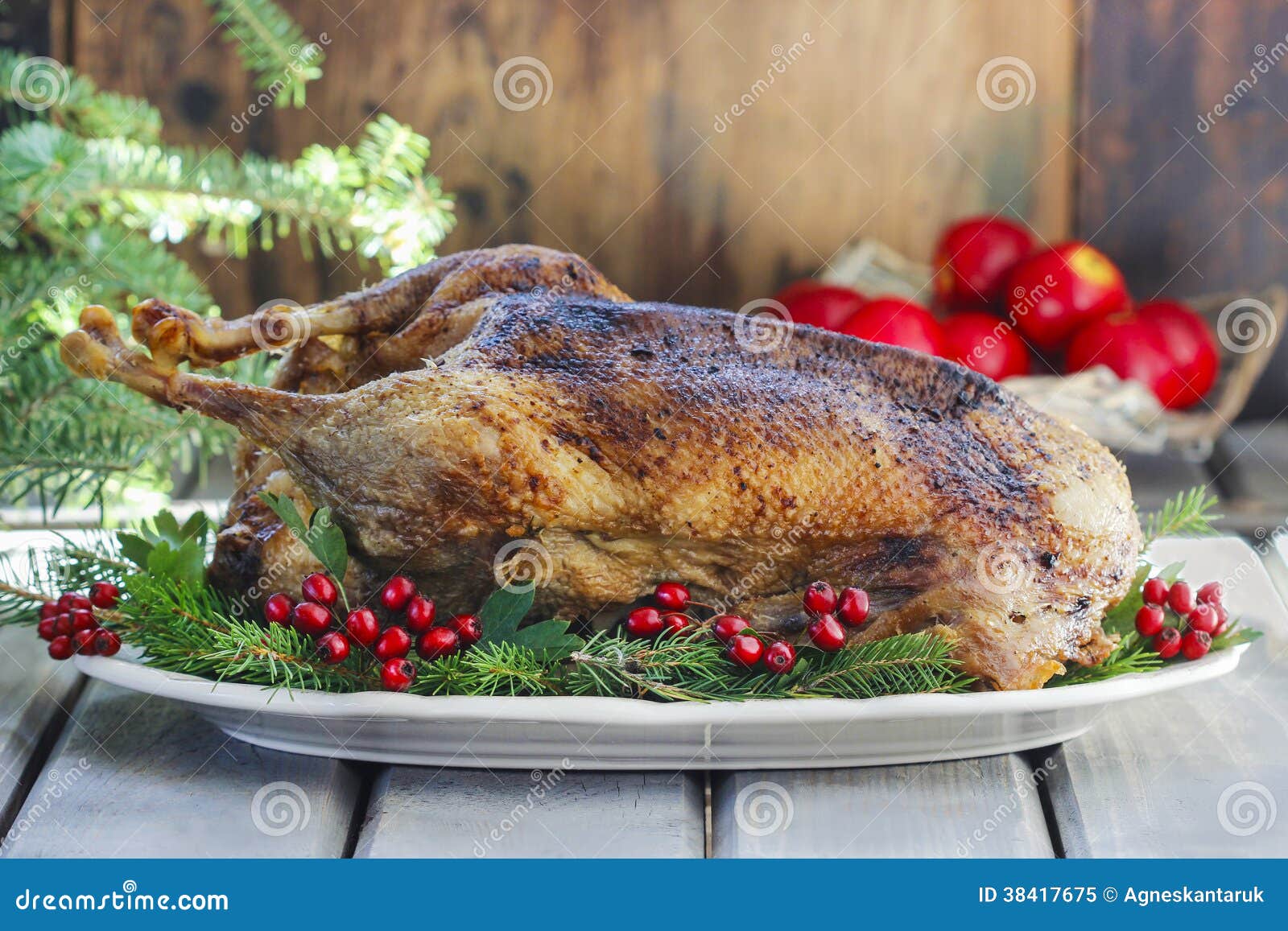 Roasted Goose on Wooden Table Stock Image - Image of decoration, food ...