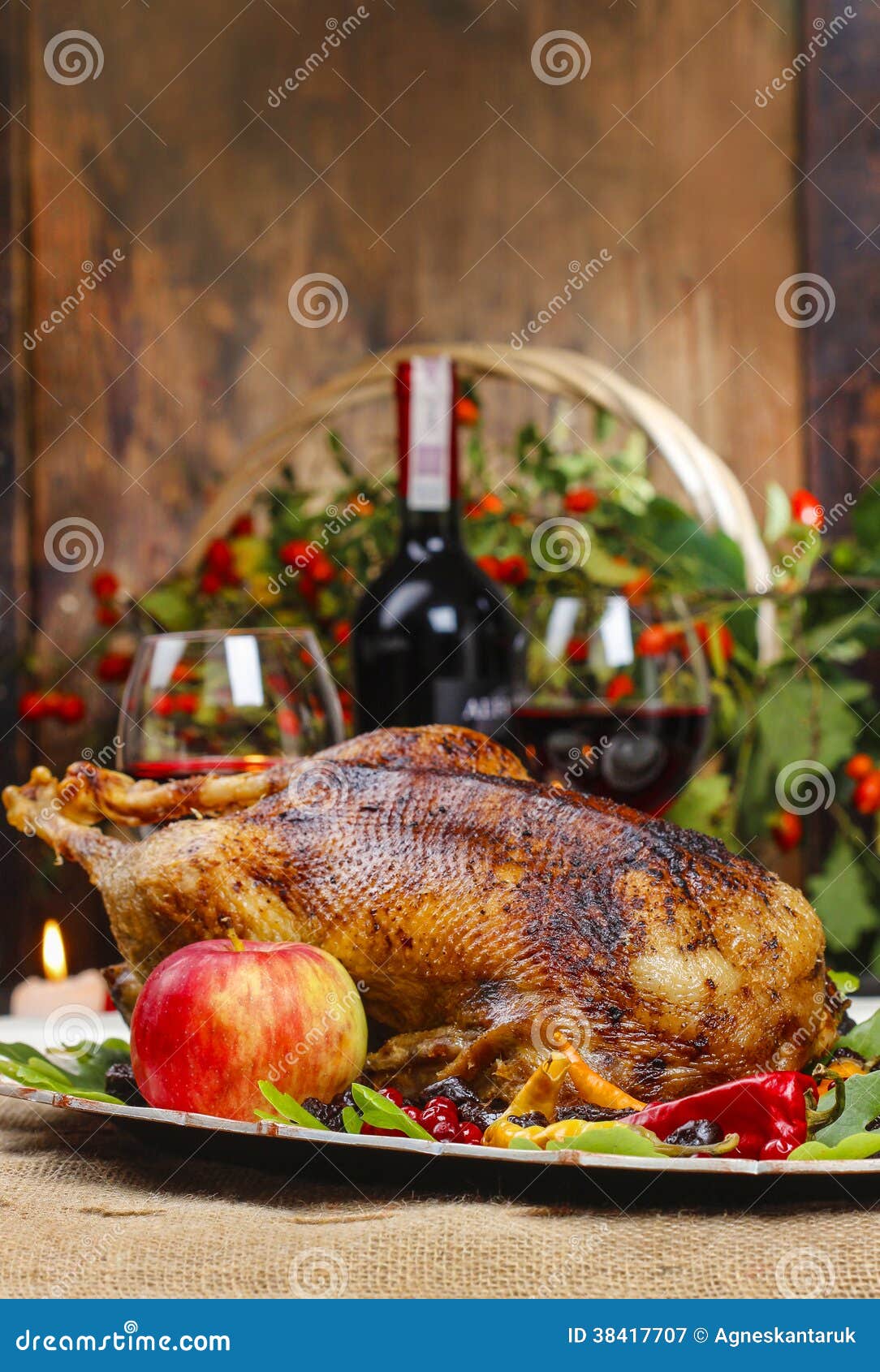 Roasted Goose on Wooden Table Stock Image - Image of duck, dish: 38417707