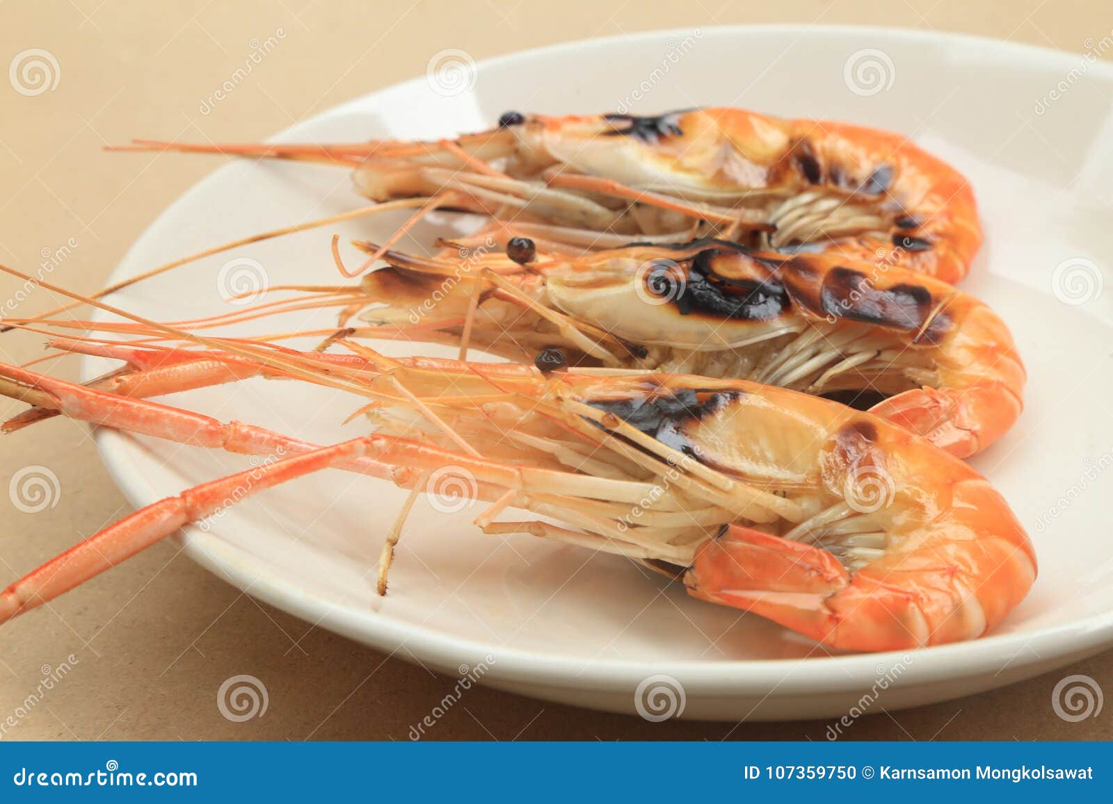 Roasted Grilled Prawn Prepared on White Plate Stock Photo - Image of ...