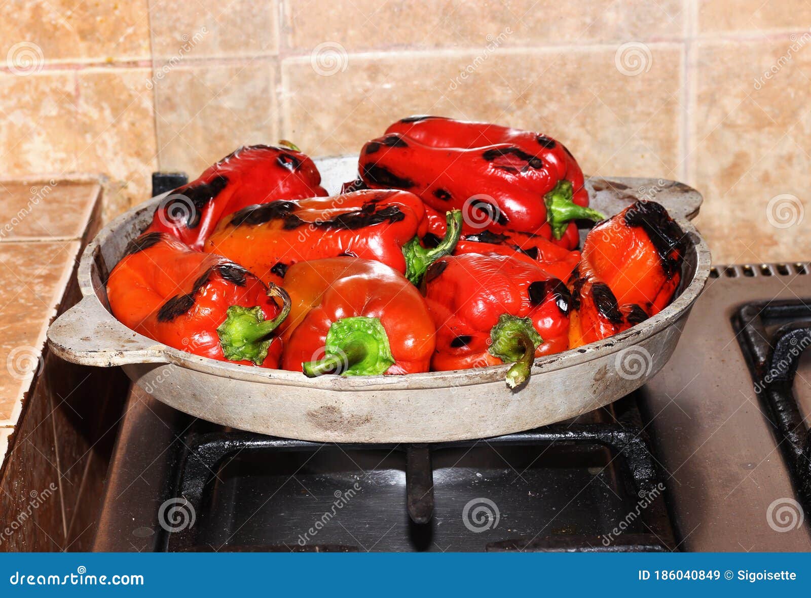 Roasted and Grilled Red Pepper on Tajine Arabic Tradition. Stock Image ...