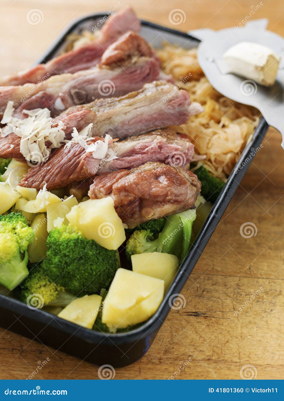 Roasted Ham with potatoes stock photo. Image of beef - 41801360