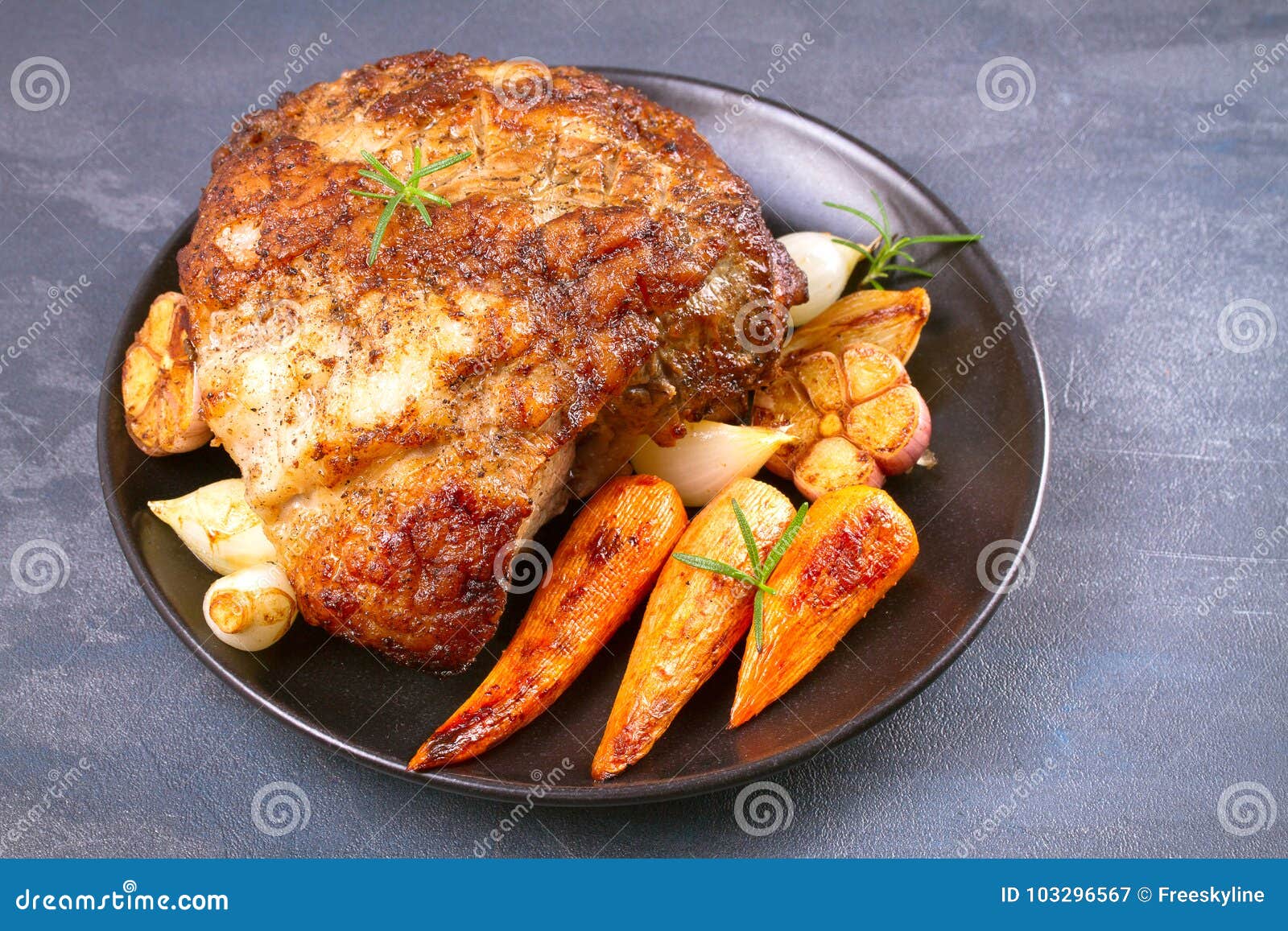 Roasted Ham Vegetables Grey Rustic Background Stock Photos - Free ...