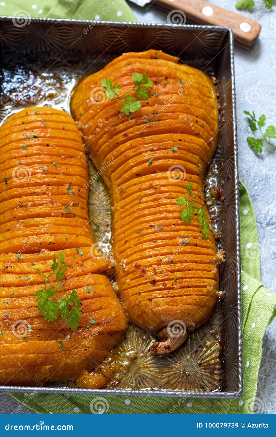 Roasted Hasselback Butternut Squash Pumpkin Stock Image - Image of ...