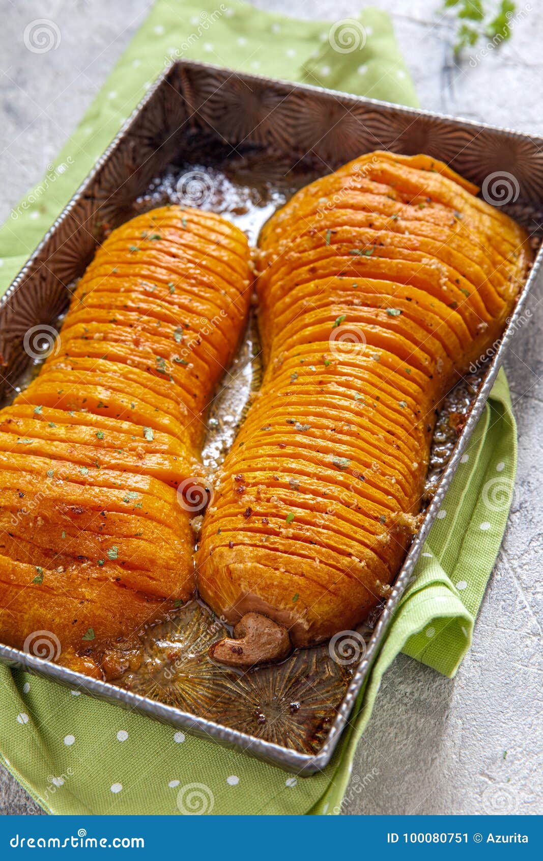 Roasted Hasselback Butternut Squash Pumpkin Stock Image - Image of ...