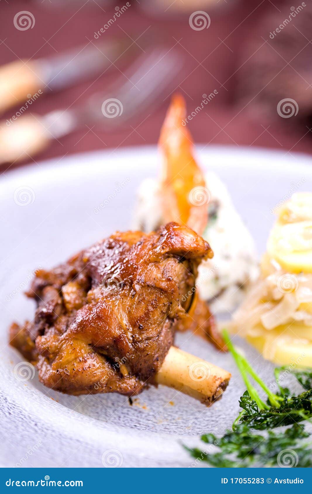 Roasted Lamb Chops with Potato Garnish Stock Image - Image of luxury ...