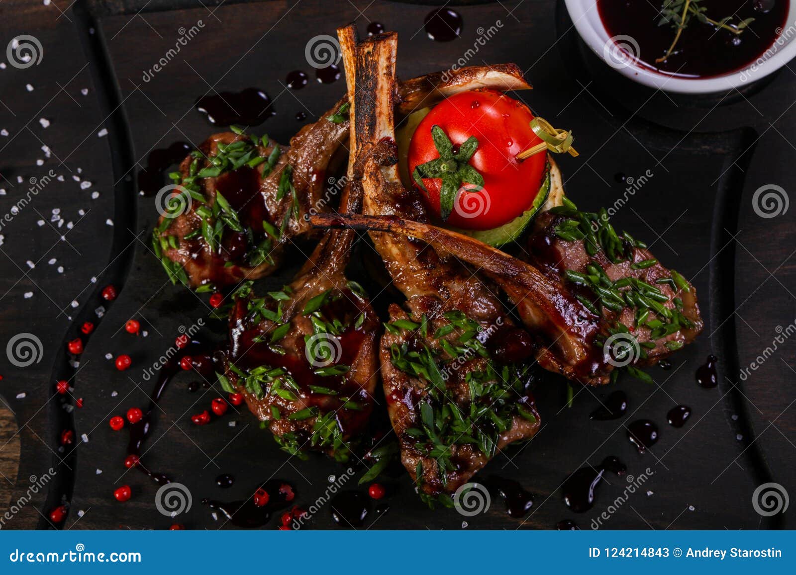 Roasted lamb ribs stock image. Image of dinner, green - 124214843