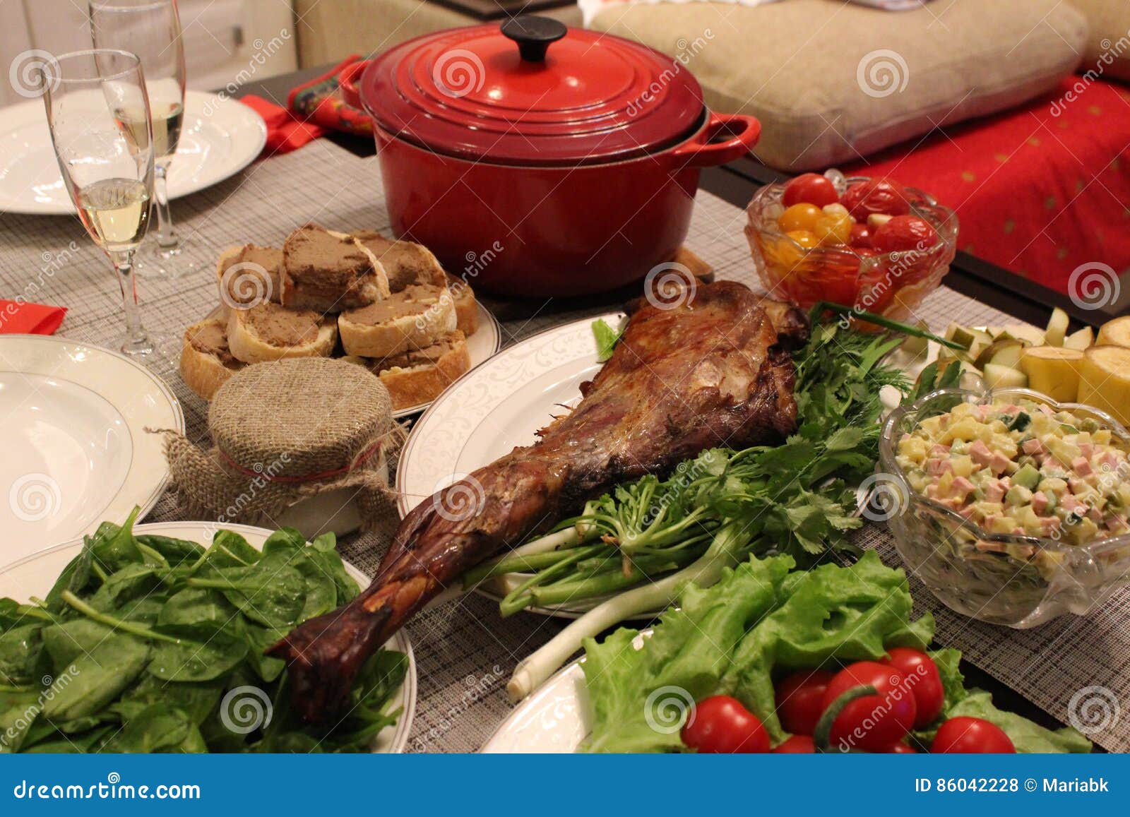 Roasted leg of young goat. stock photo. Image of delicious - 86042228
