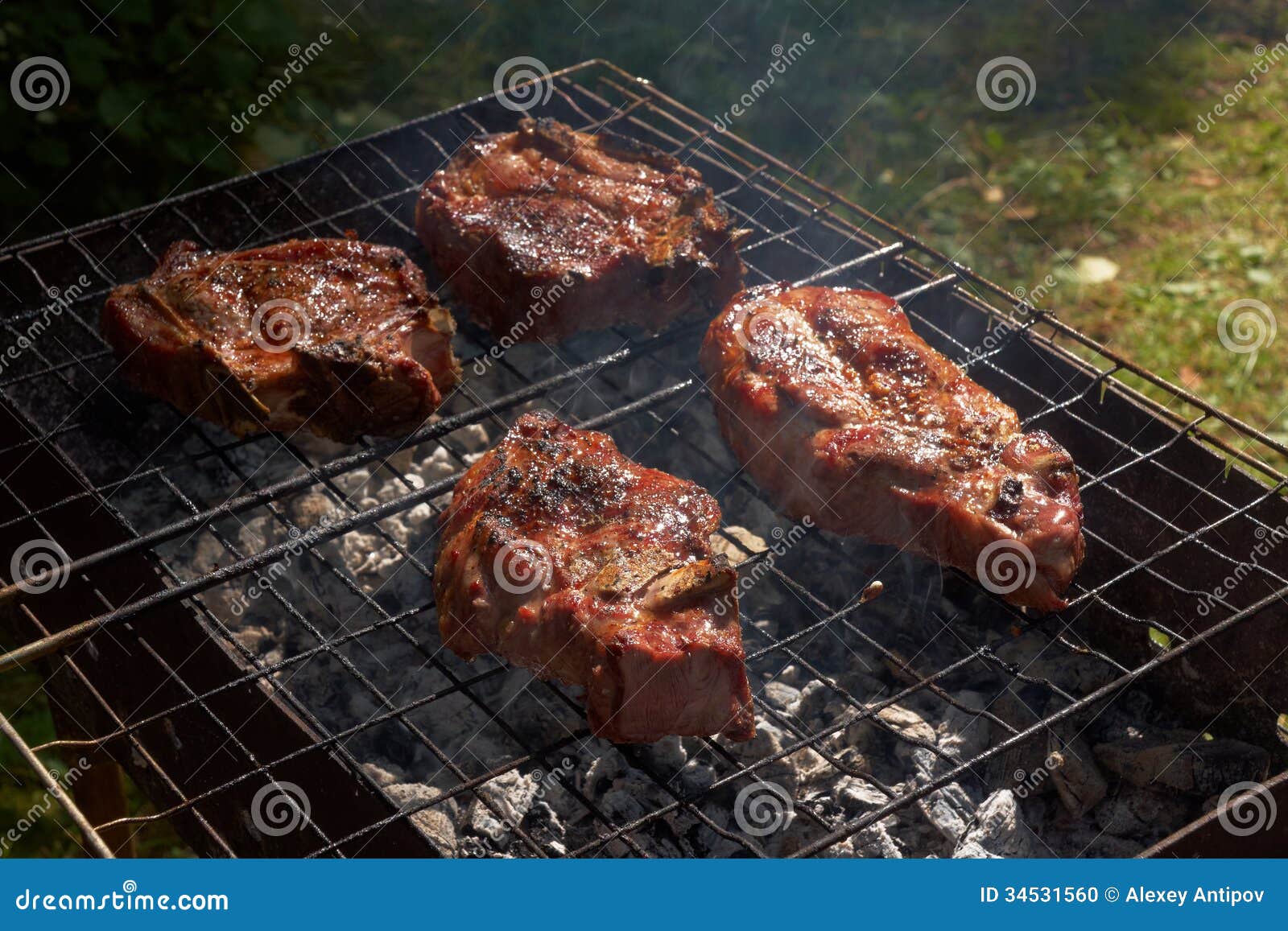 Roasted Meat on Grill Outdoor Stock Photo - Image of grill, food: 34531560