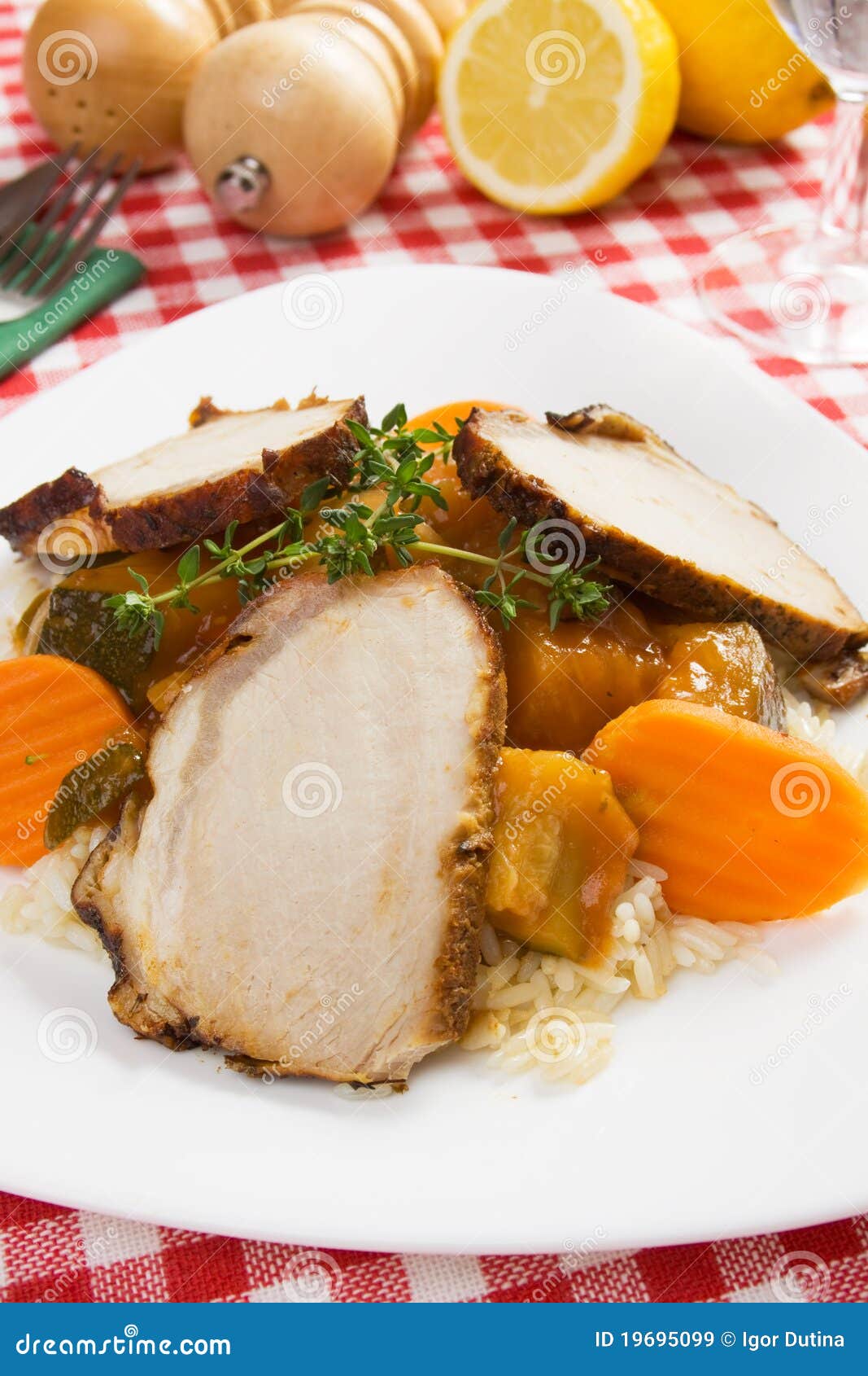 Roasted Meat with Rice and Vegetables Stock Image - Image of food ...