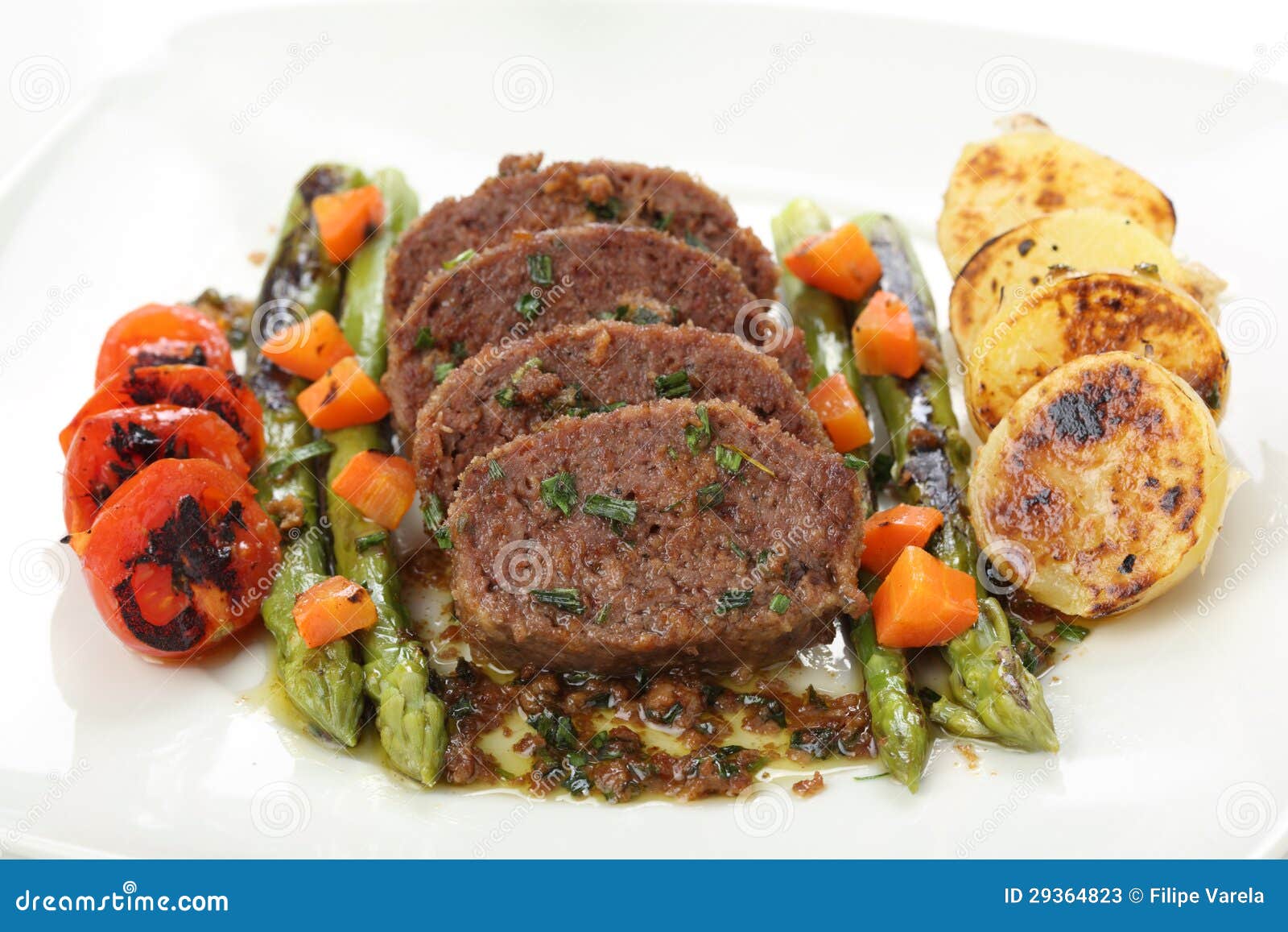 Roasted Meat Roll with Vegetables Stock Image - Image of pepper, green ...