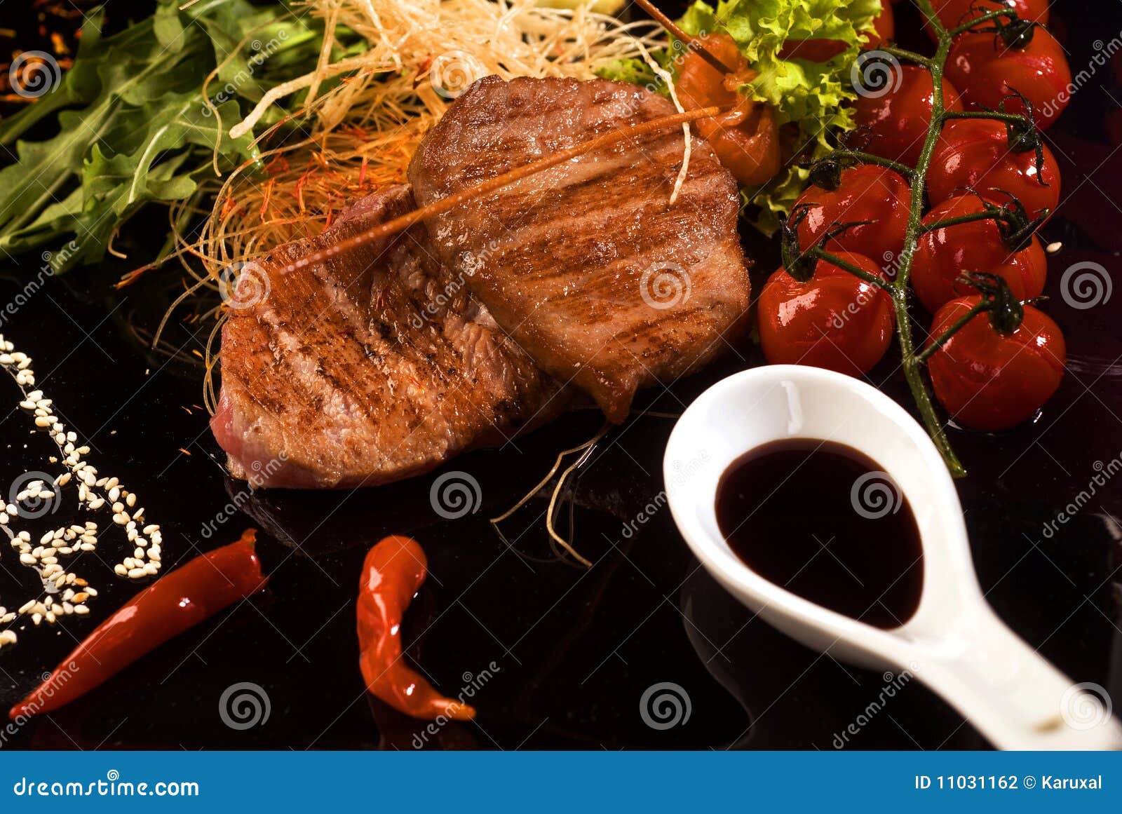 Roasted meat steak stock photo. Image of garnish, main - 11031162
