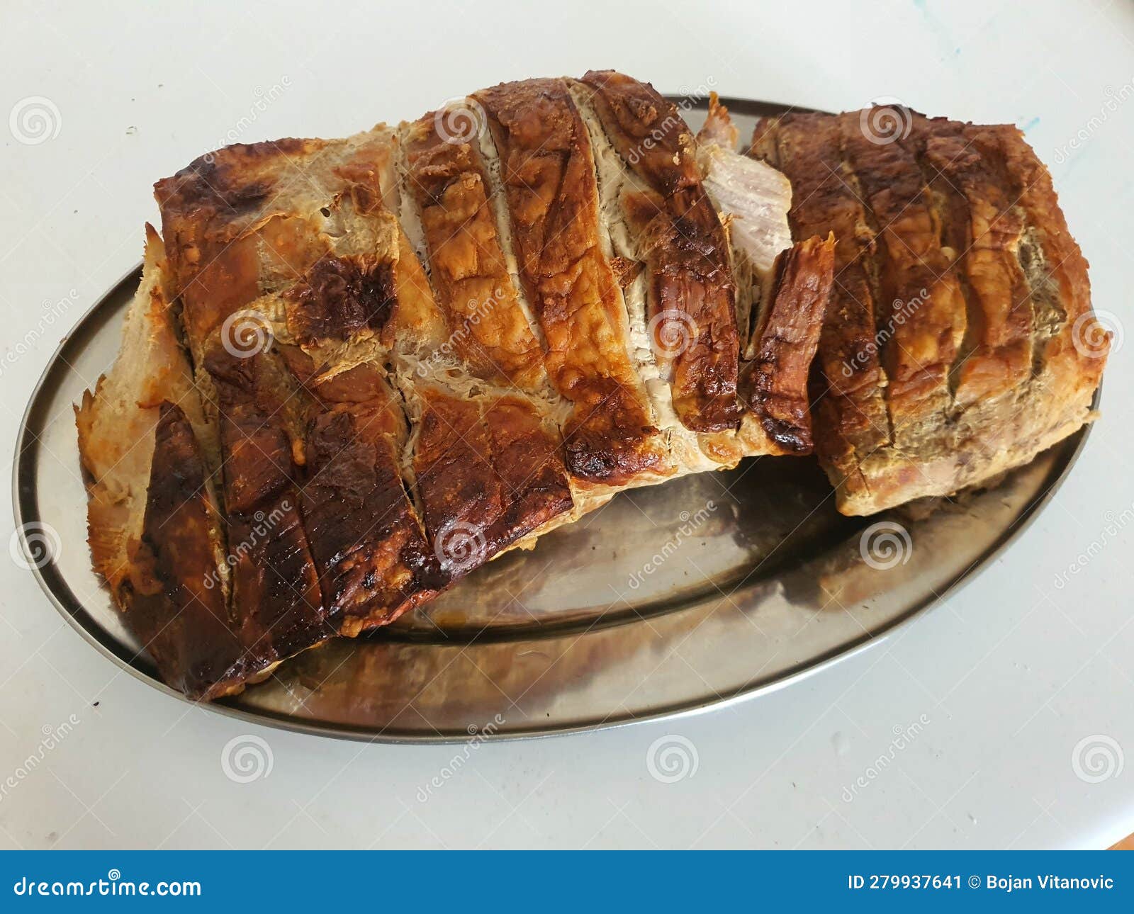 Roasted Meat on White Background Stock Image - Image of baking, meal ...
